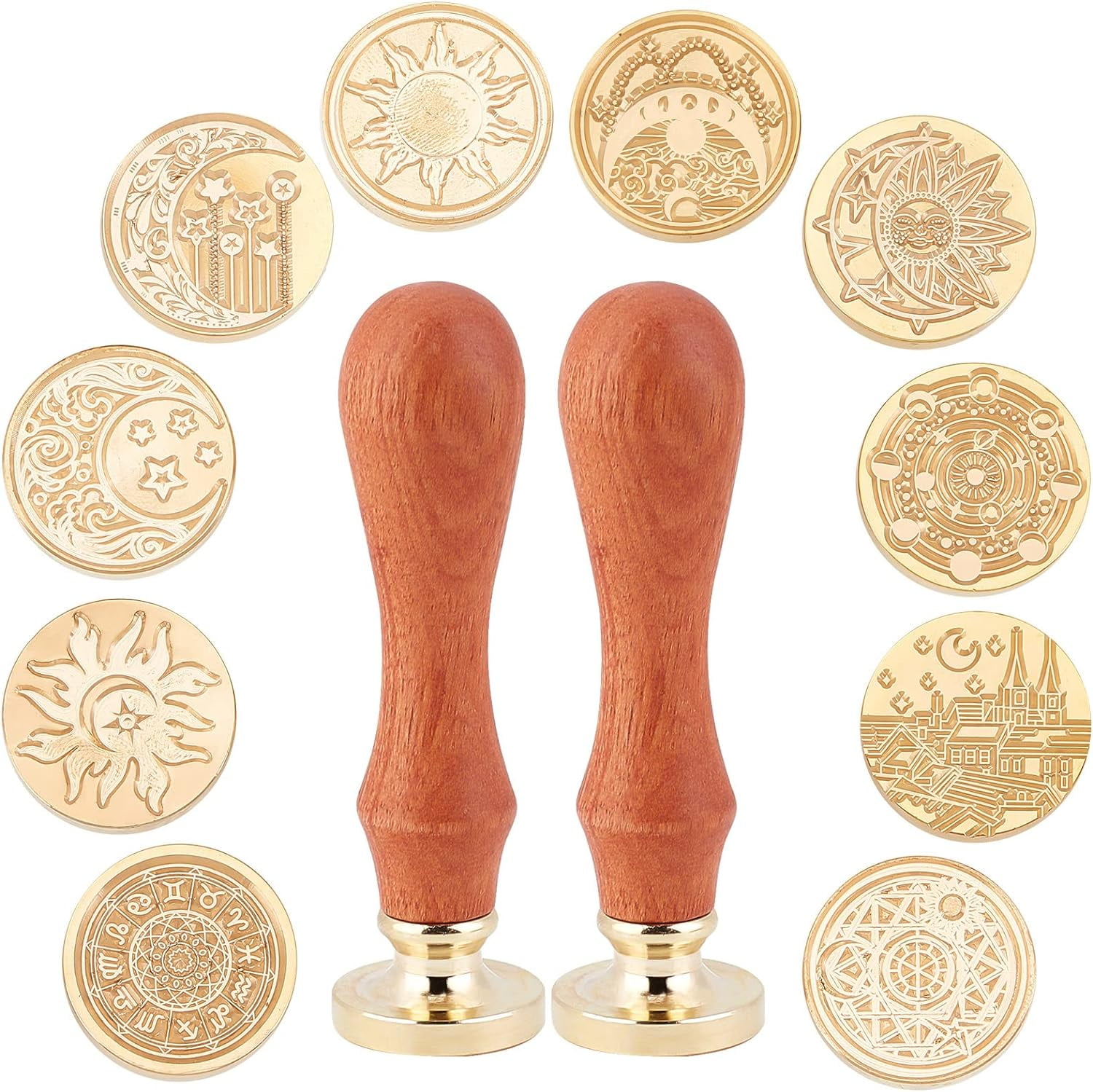 12PCS Wax Seal Stamp Set Moon and Sun Theme 10PCS Sealing Wax Stamp ...