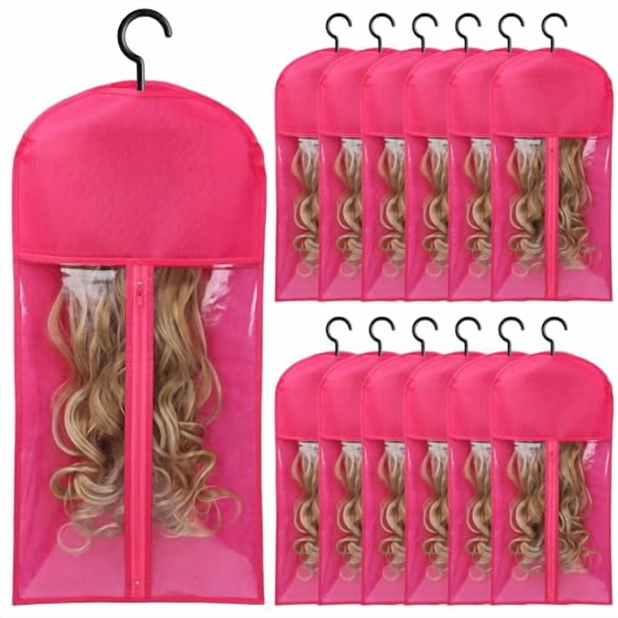 12PCS Wig Holder Storage Bags with Hanger - Hair Extension Organizer ...