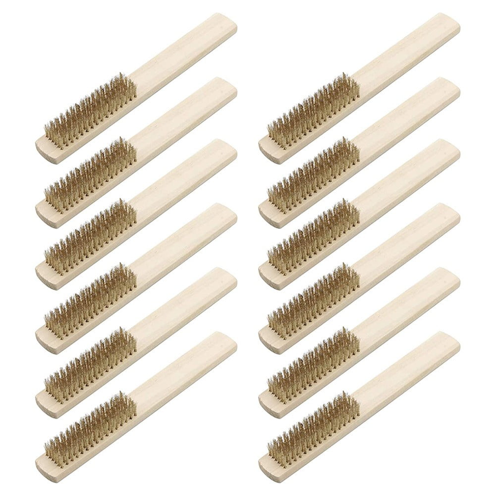 12PCS Wood Handle Brass Wire Copper Brush Stainless Steel Wire Brush ...