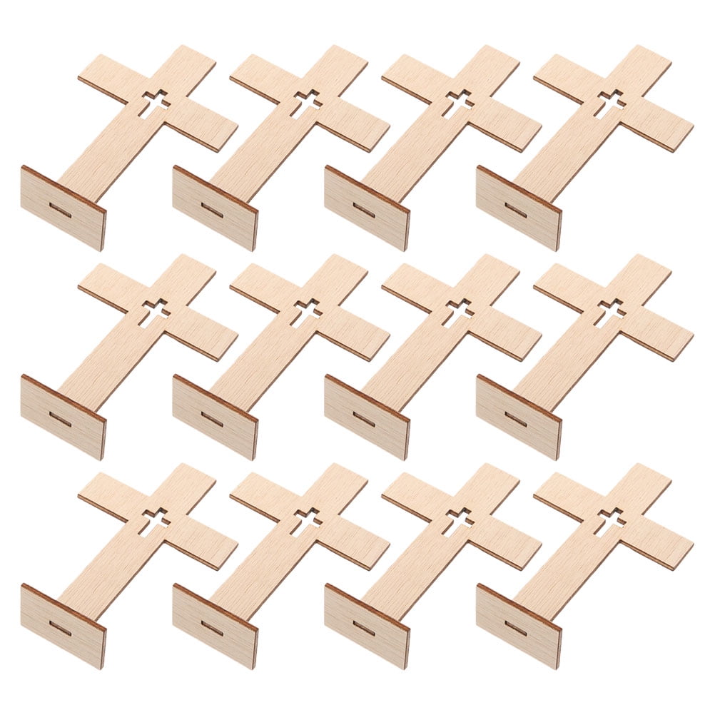 GALUBUBU Wood Standing Cross Beige Tabletop Decor 12Pcs 4.4x2.9x1.0In ...
