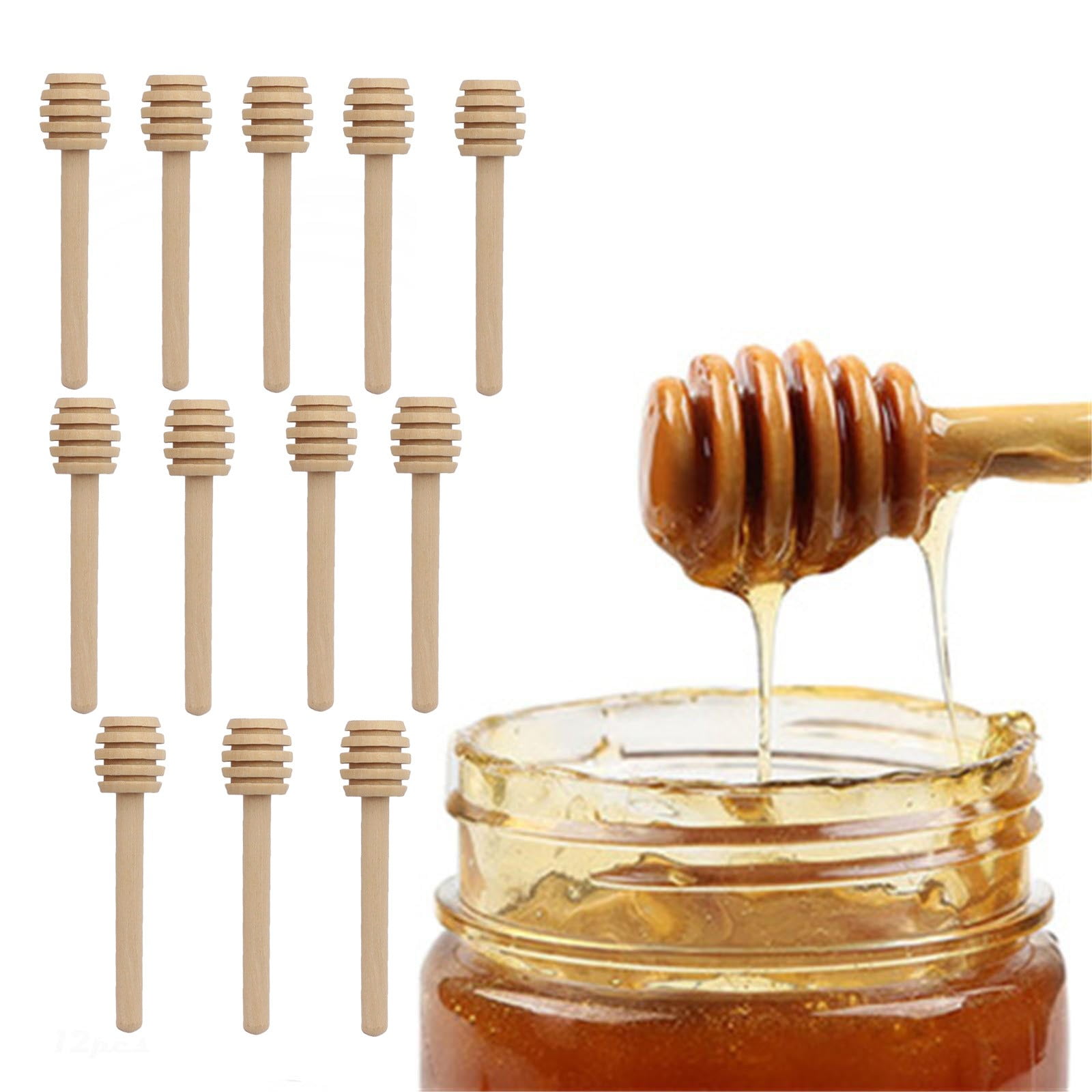 12PCS Wooden Honey Dipper Sticks,3 Inches Honey Comb Stick Honey Spoon ...
