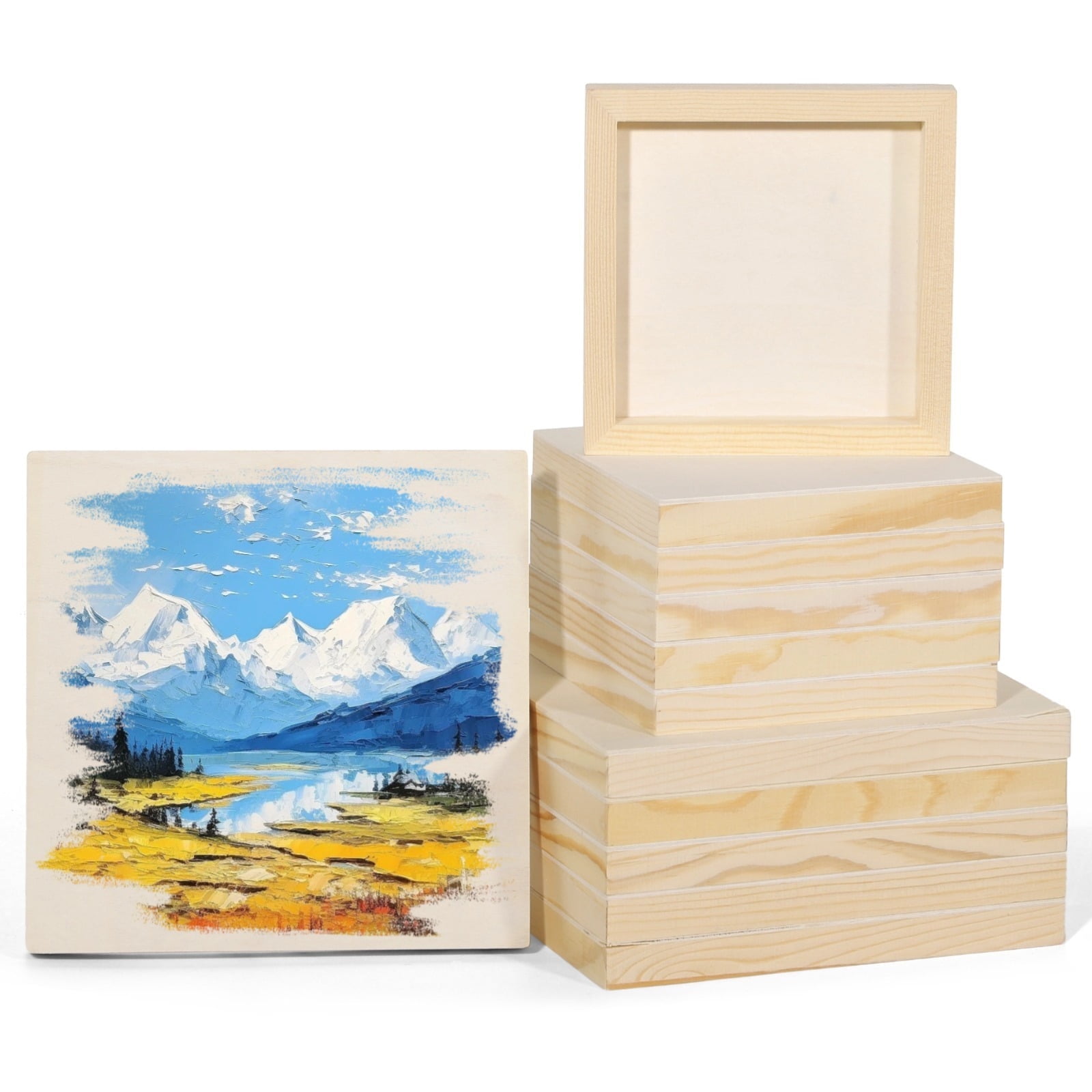 12PCS Wooden Panel Boards 6"x6" & 8"x8", Unfinished Wood Canvas Panel ...