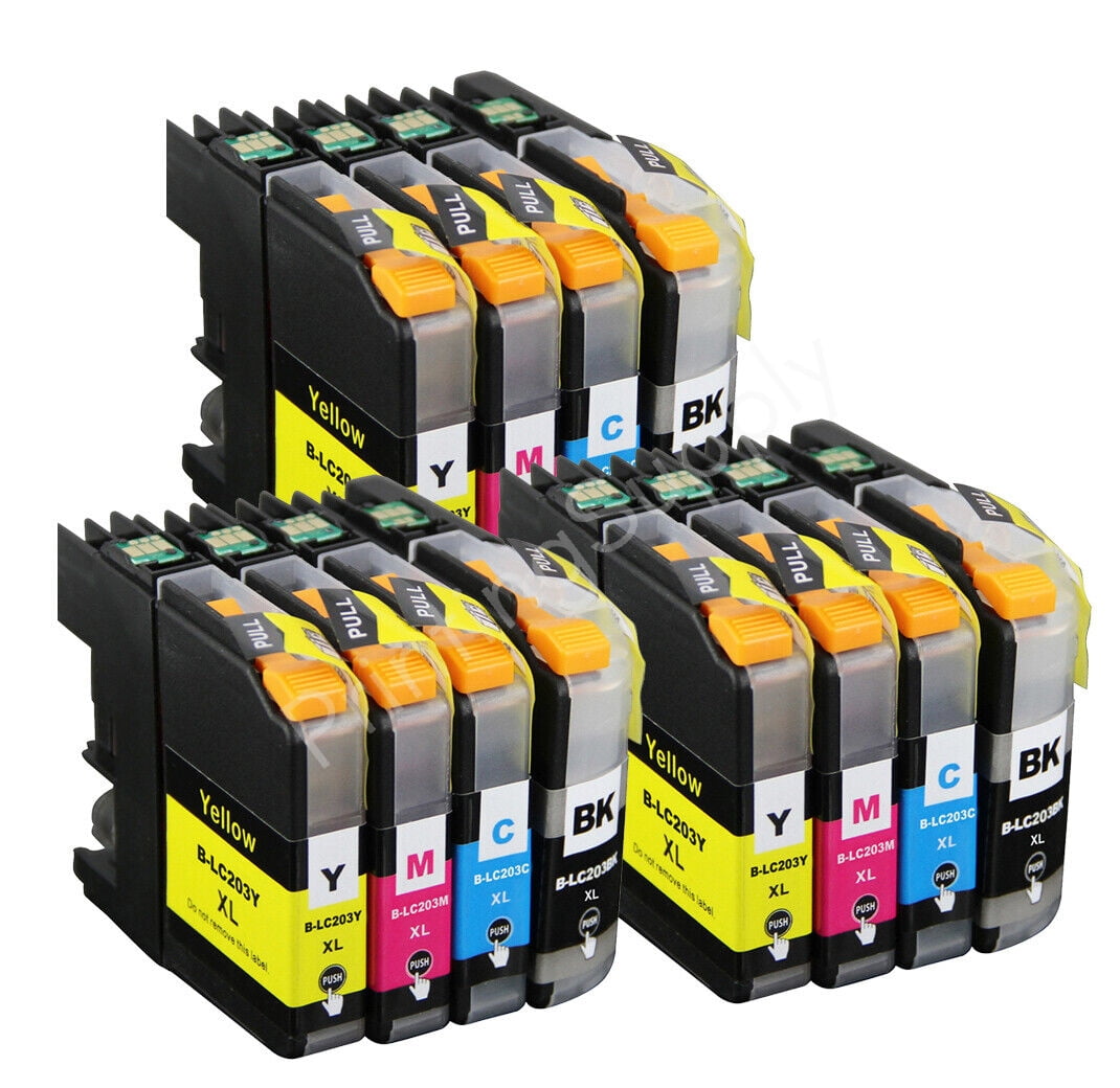 12PK High-Yield BK/C/M/Y Ink Cartridge for Brother LC203XL - Fits ...