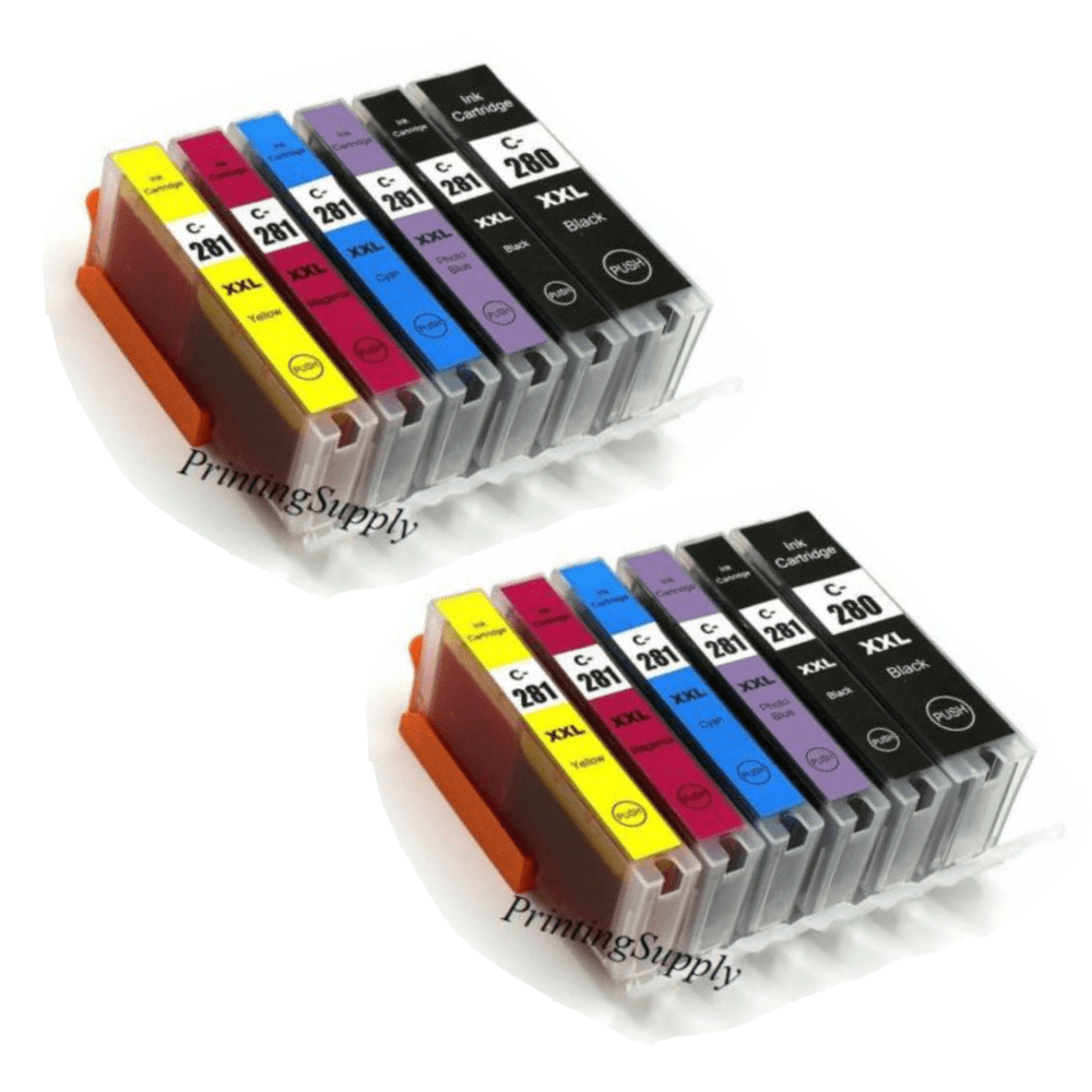 12PK High-Yield Compatible BCMY Blue Ink Cartridge for Canon PGI280XXL ...