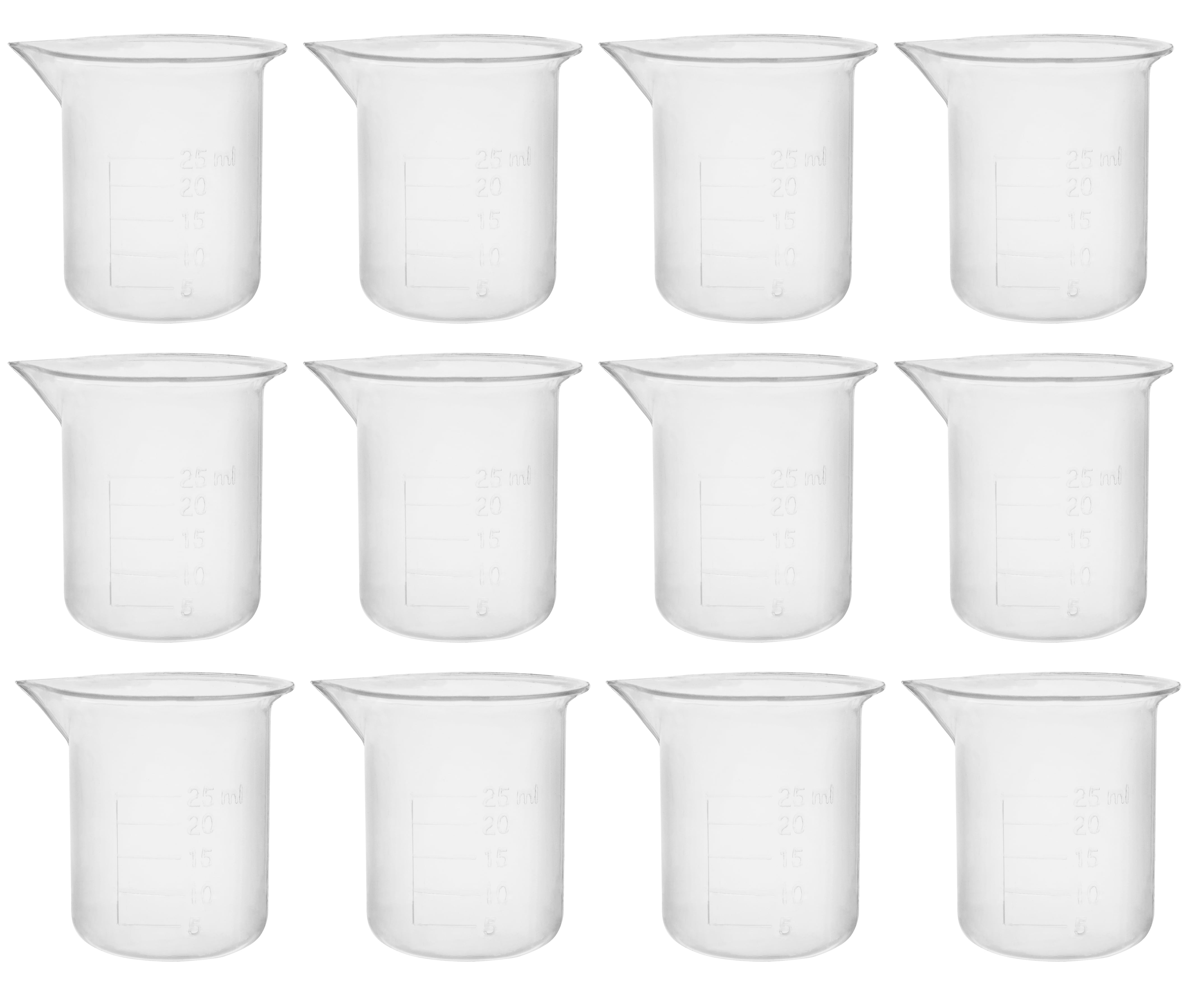 12PK Plastic Beaker, 25ml - Polypropylene Plastic - Raised Graduations ...