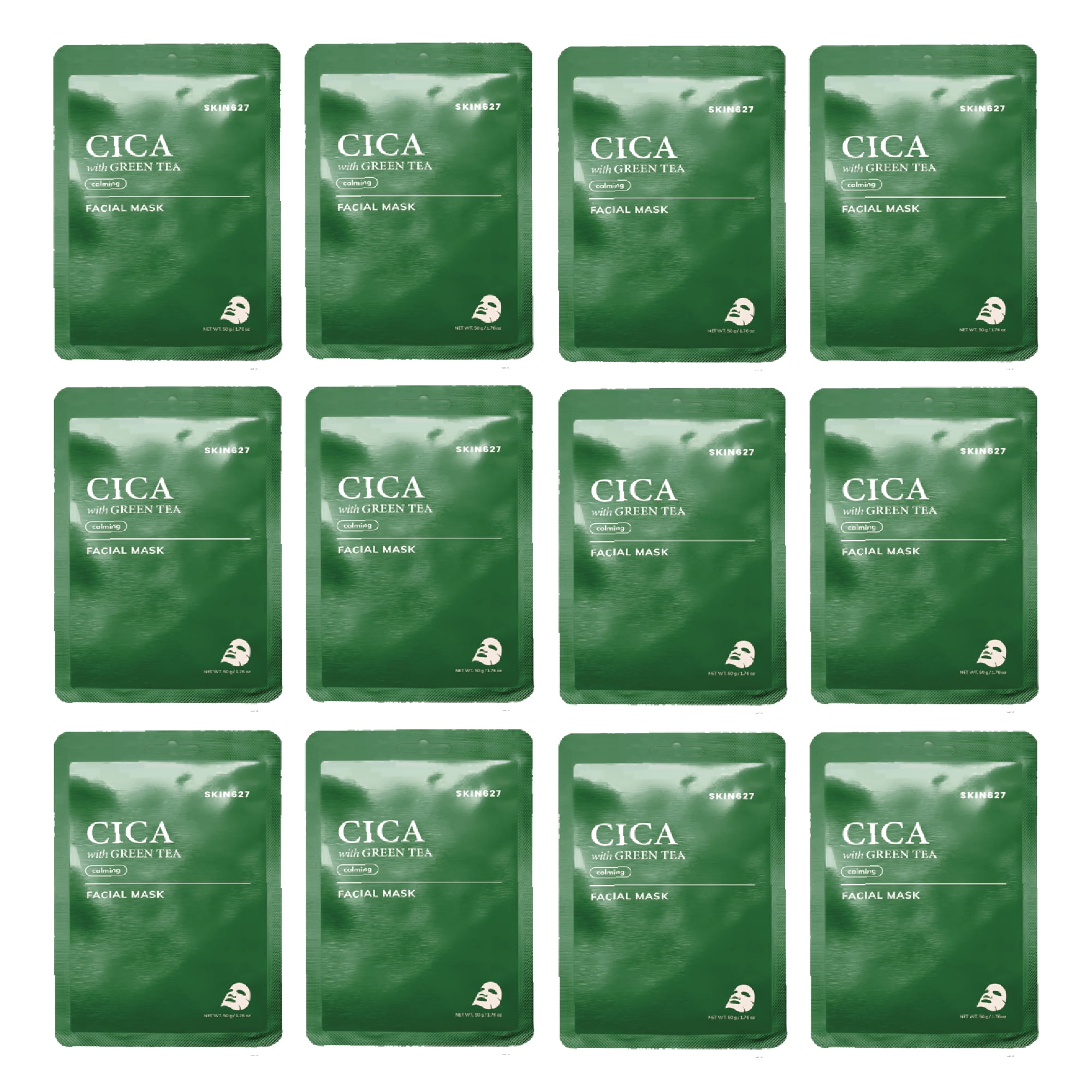 12PK SKIN627 Cica with Green Tea Face Masks Skincare, Facial Mask ...