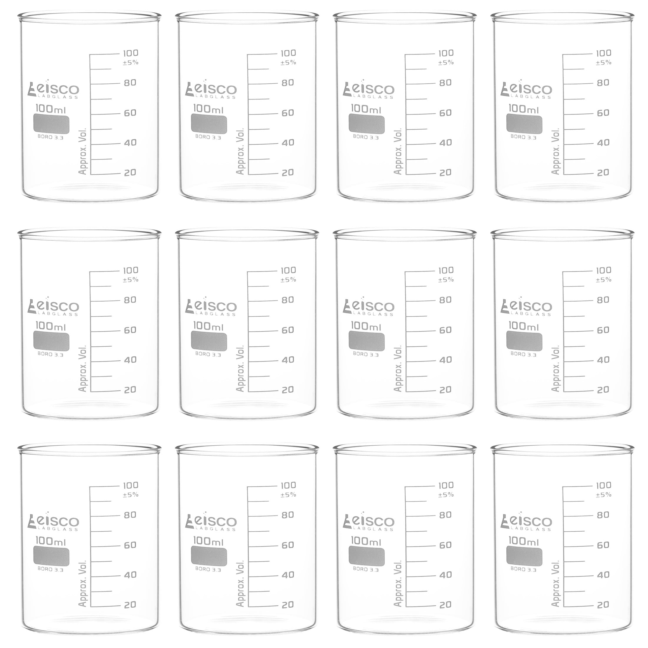 12PK Tall Form Beakers Without Spout, 100mL - Graduated - Borosilicate Glass - Berzelius Beakers ...