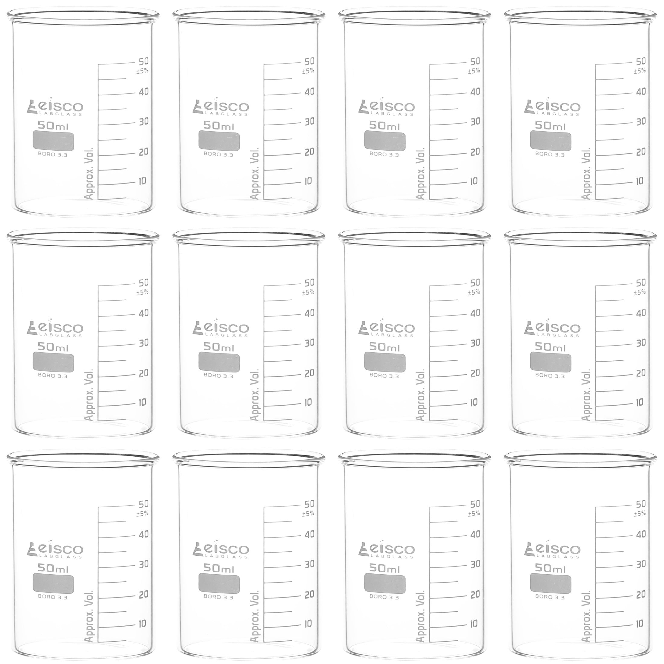 12PK Tall Form Beakers Without Spout, 50mL - Graduated - Borosilicate ...
