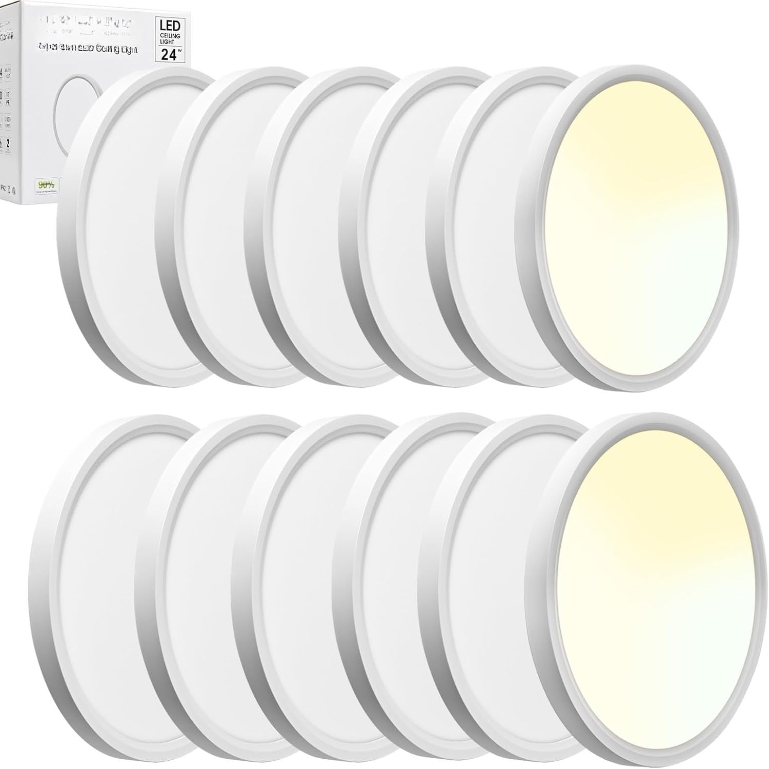 12PK White Flush Mount Ceiling Light Fixture,24W Slim Ceiling Light 2400LM,3000K/4000K/6000K CCT ...