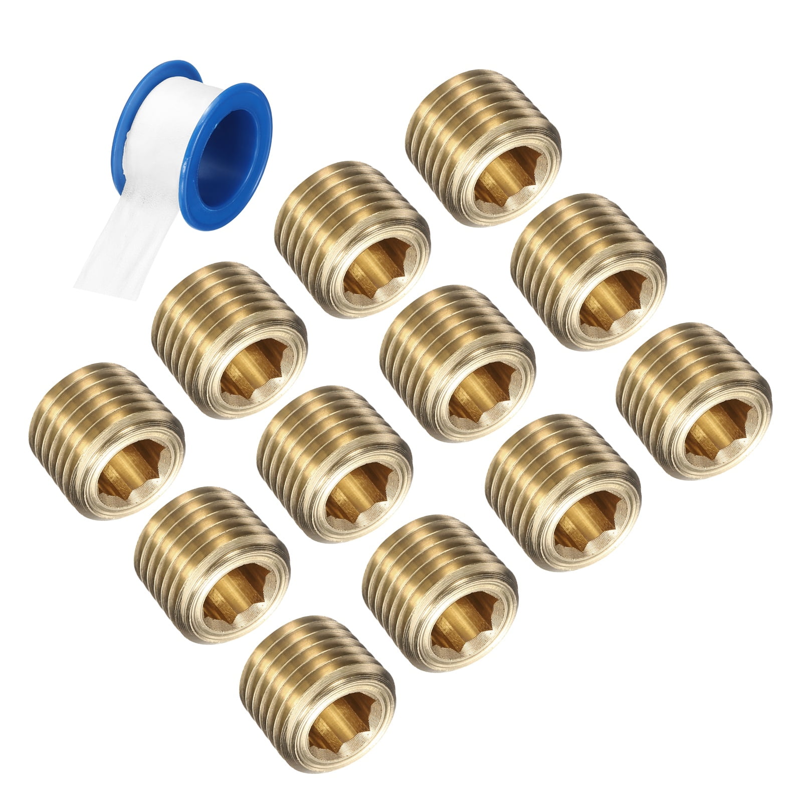 12Pack 1/4 NPT Brass Pipe Plug Fitting, Male Thread Internal Hex Socket Pipe Cap, Countersunk ...