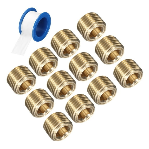 12Pack 1/8 NPT Brass Pipe Plug Fitting, Male Thread Internal Hex Socket ...
