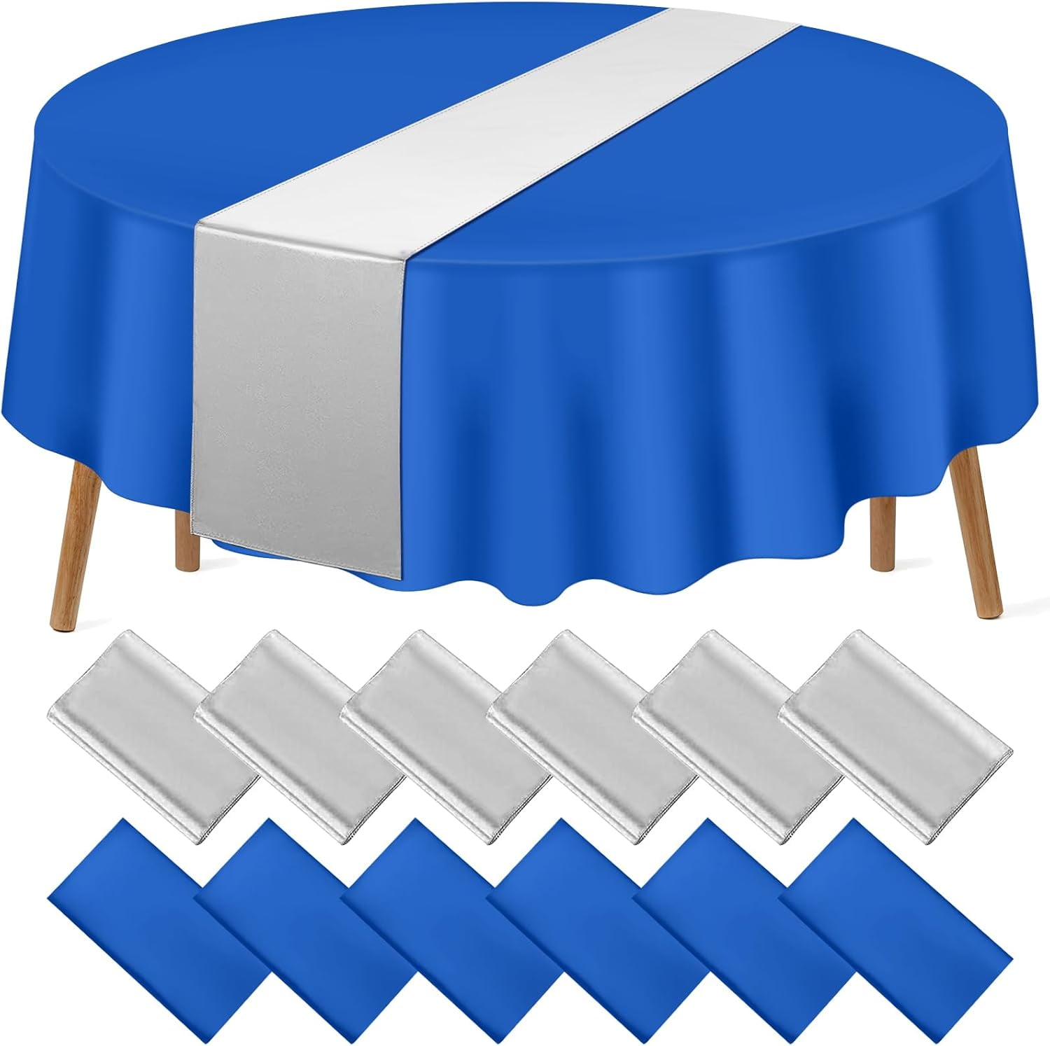 12Pack 12x108 Inch Satin Table Runner and 84 Inch Round Plastic ...