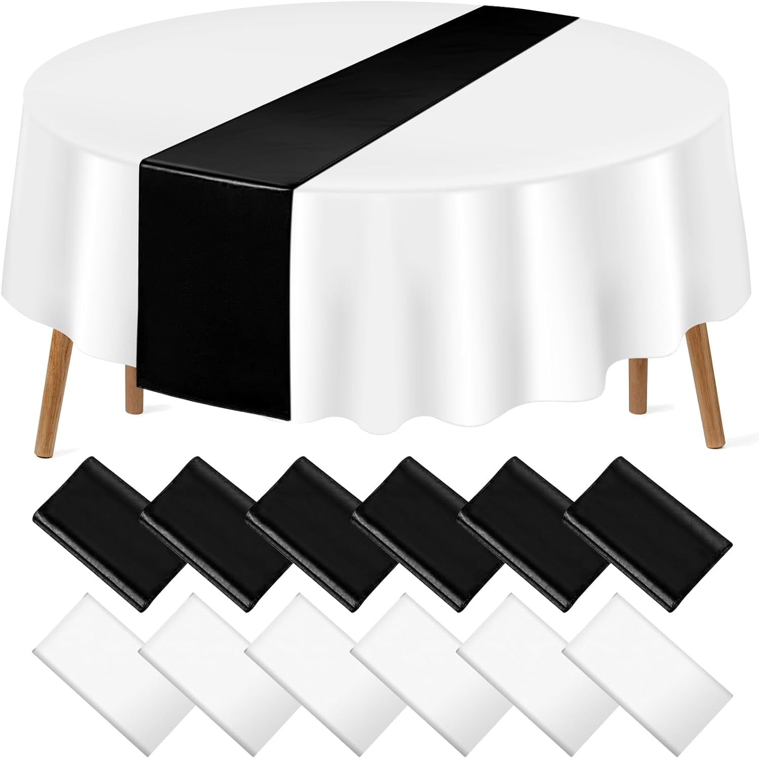 12Pack 12x108 Inch Satin Table Runner and 84 Inch Round Plastic ...