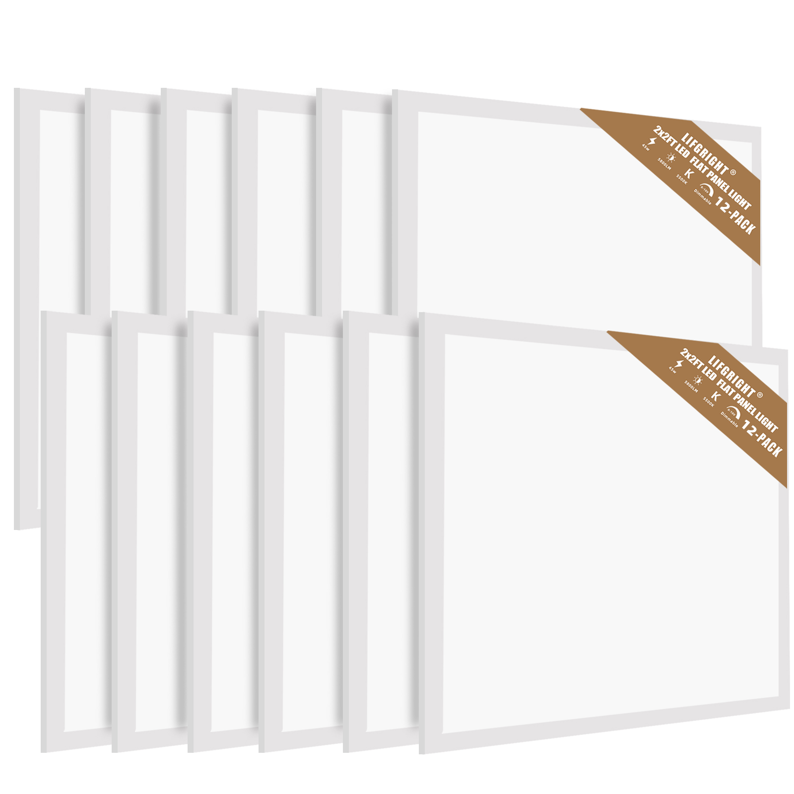 12Pack 2X2FT LED Flat Panel Light,45W, 5800 lumens,5000K,Recessed Edge ...