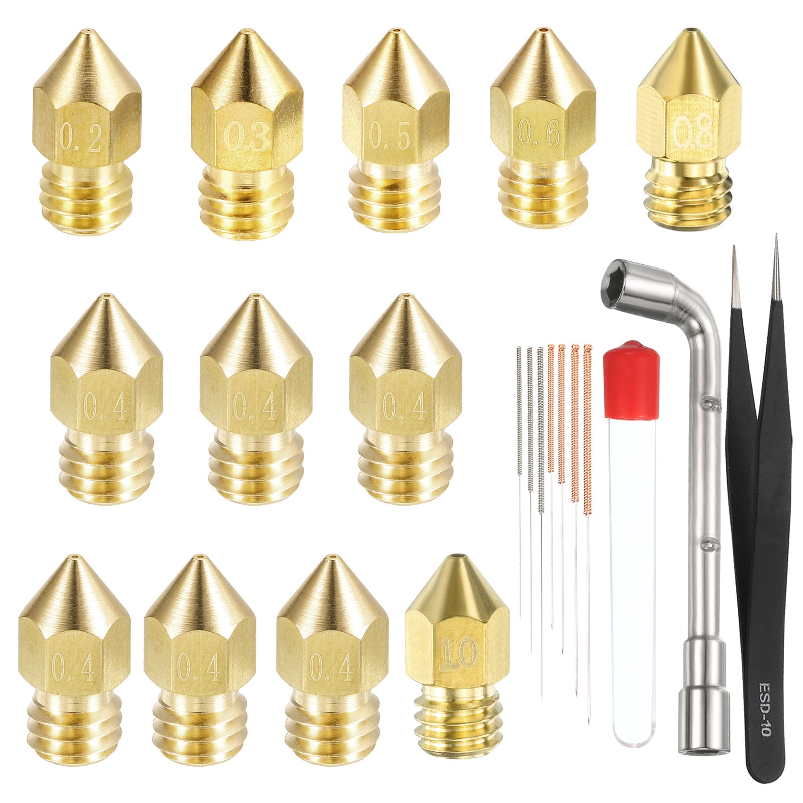 12Pack 3D Printer Nozzles, M6 Thread Brass Printer Extruder Nozzles ...