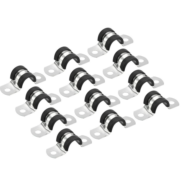 12Pack 9/16" Cable Clamp U Shape Stainless Steel Rubber Cushioned Pipe ...