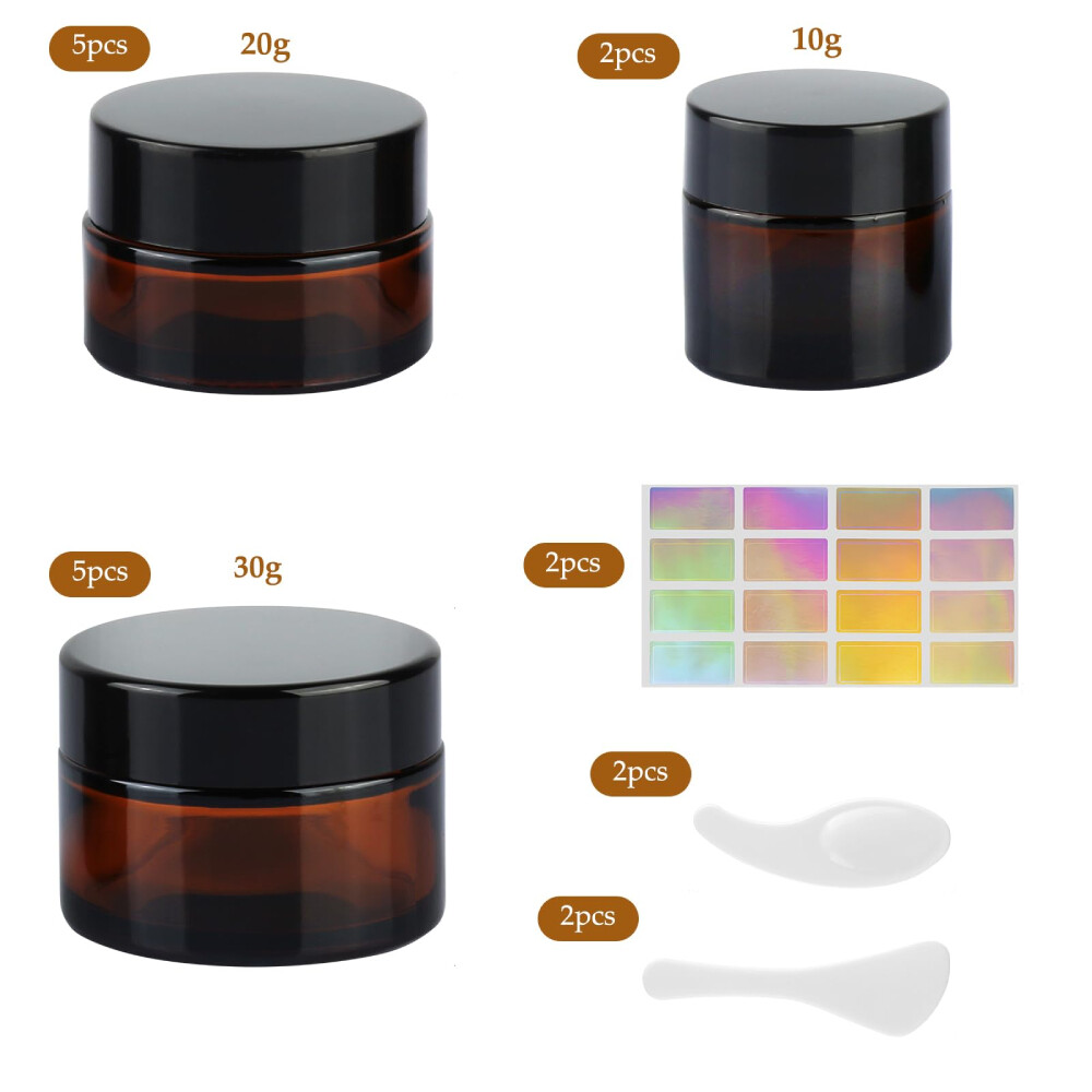 12Pack Amber Glass Cosmetic Jars,10g/20g/30g Brown Balm Straight-Sided ...