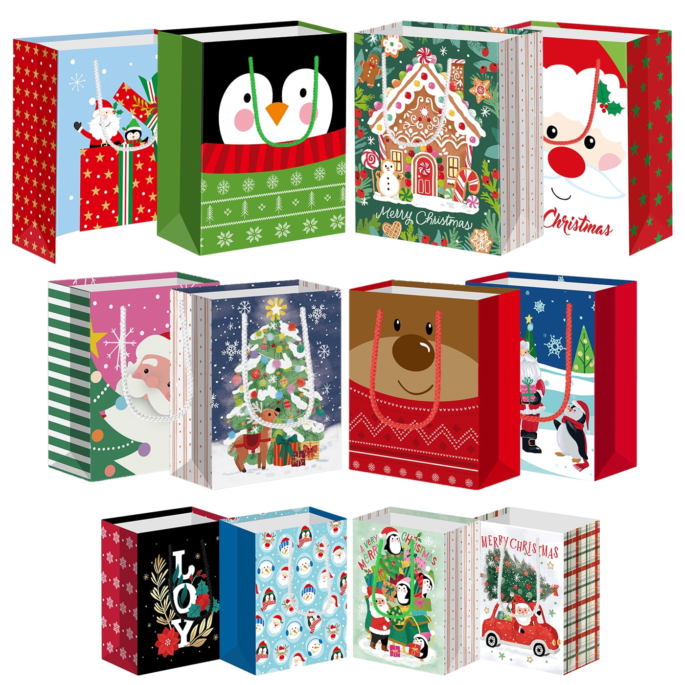 12Pack Christmas Gift Bags Assorted Sizes,Christmas Paper Bags with ...
