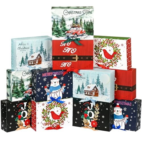 12Pack Christmas Gift Boxes with Lids, 10.6×7.8×3.1 Inch Large ...