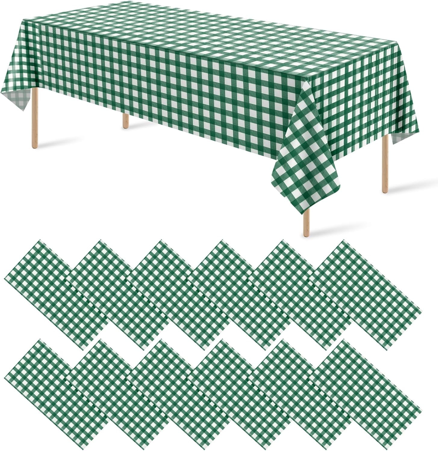 12Pack Dark Green Plastic Checkered Tablecloth, Premium Decorative ...
