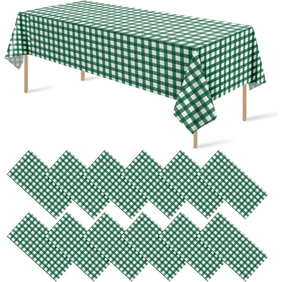 12Pack Dark Green Plastic Checkered Tablecloth, Premium Decorative ...