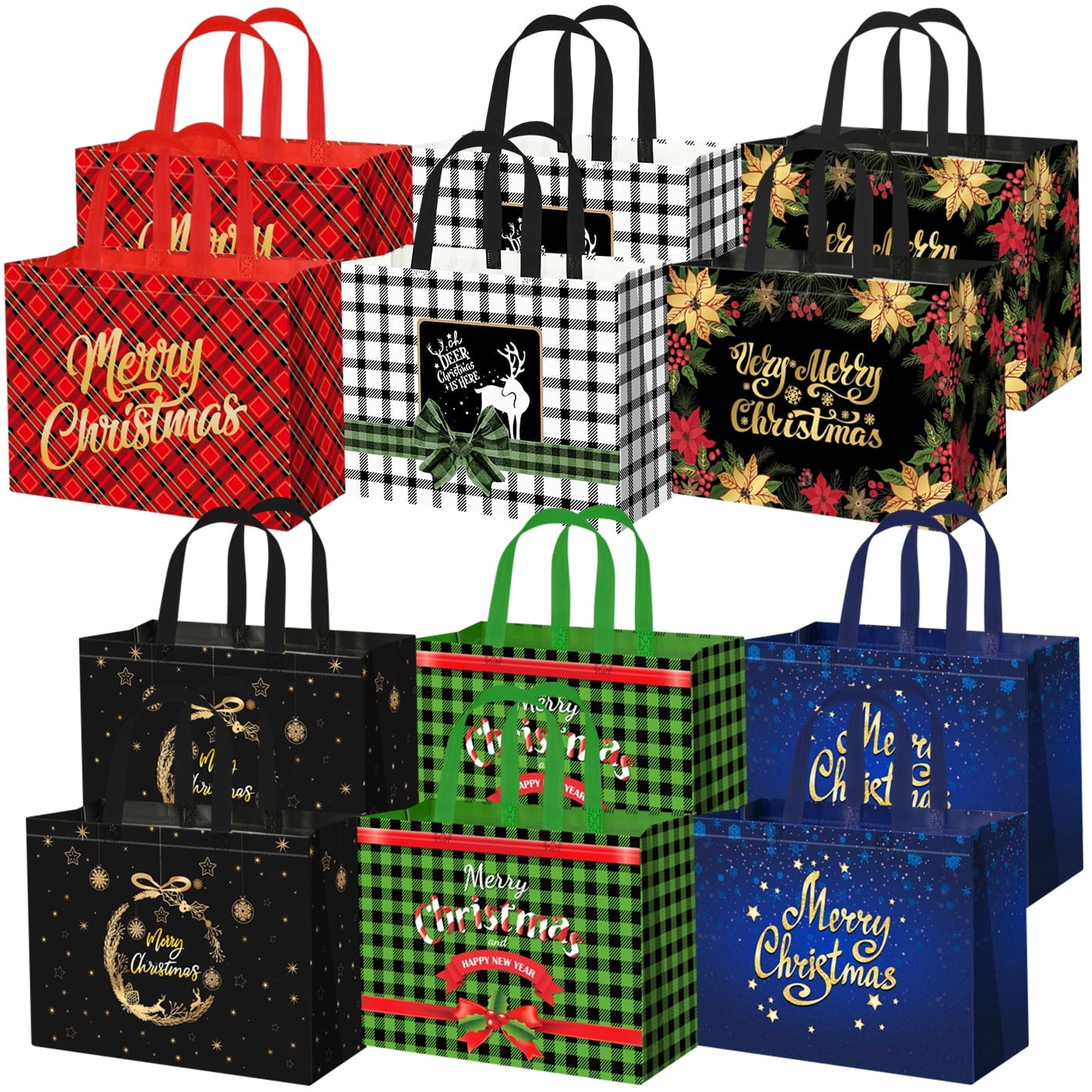 12Pack Extra Large Christmas Gift Bags, 16.5"×12.6"×7.1" Reusable Non ...