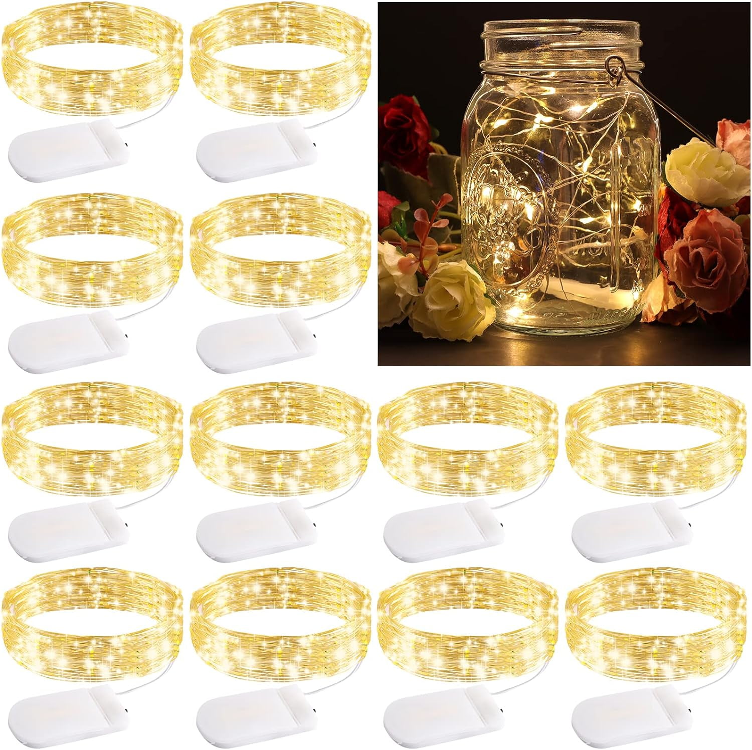 12Pack Fairy Lights Battery Operated 6.6ft 20 LED Mini String Lights ...