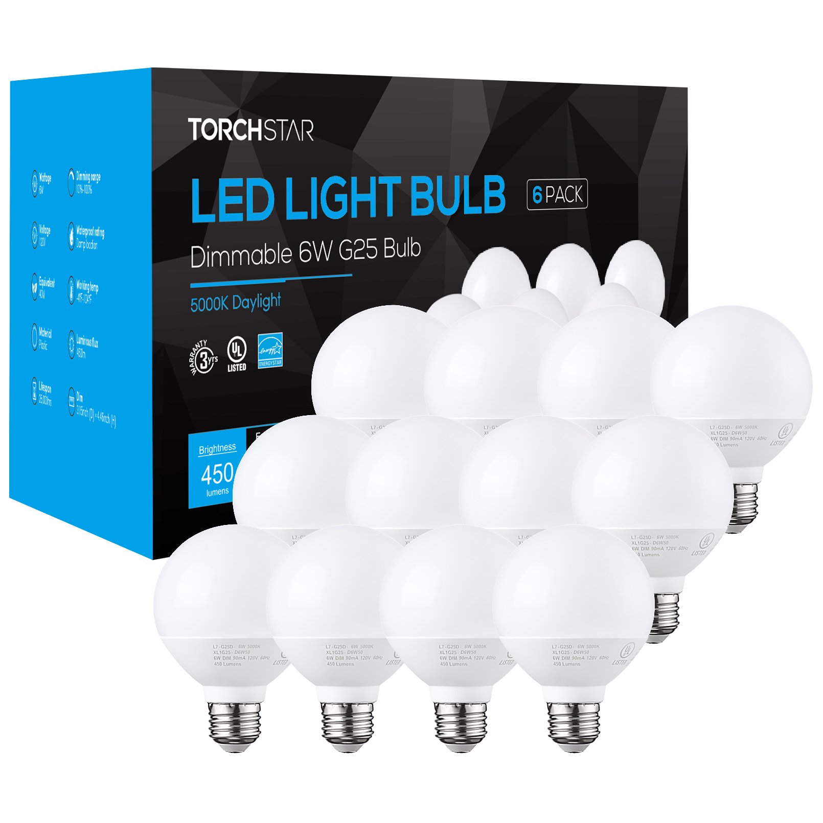 ENERGETIC Dimmable LED Globe Light Bulb, 5000K Daylight, 60 Watts ...