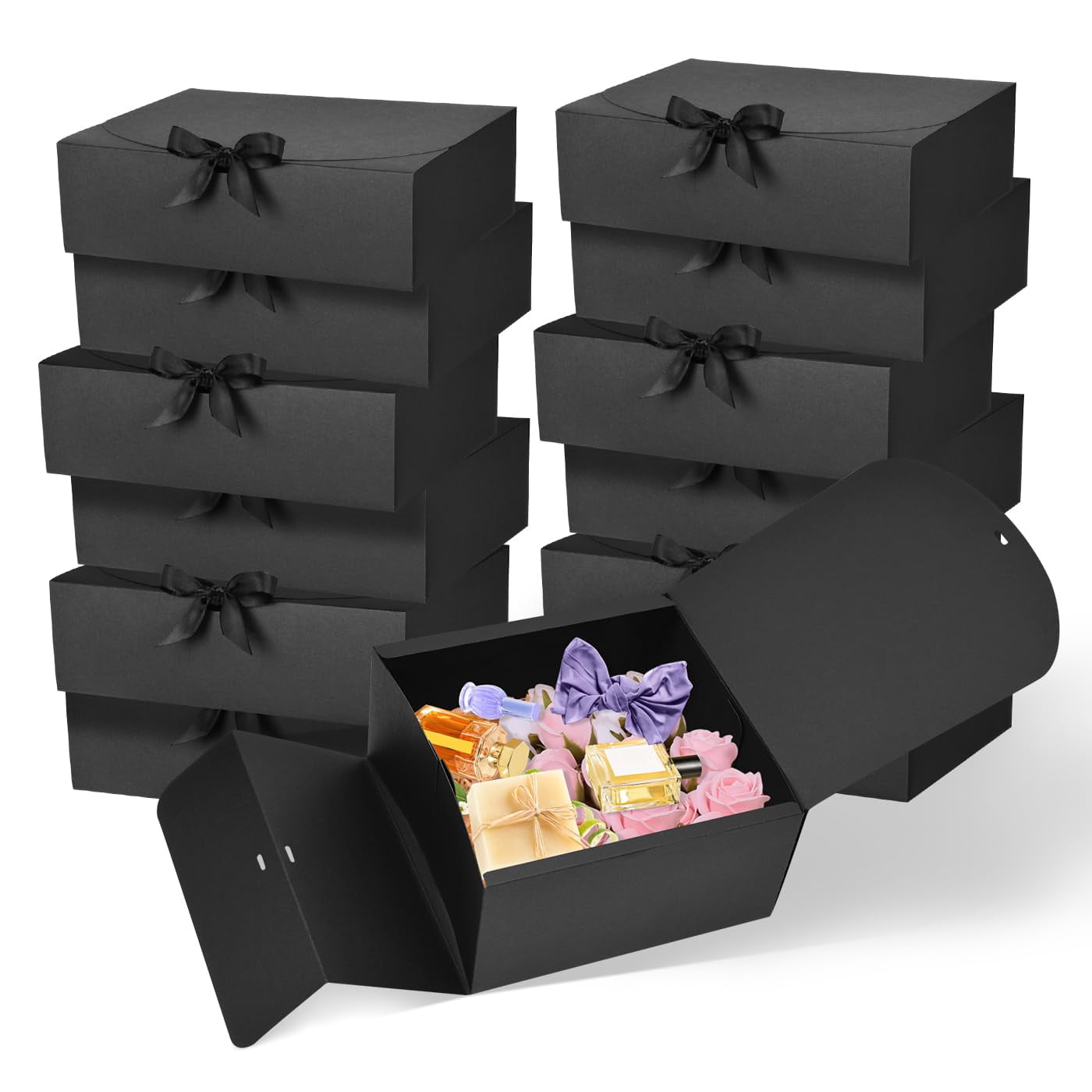 12Pack Gift Boxes, 10x10x4 Inches Bridesmaid Proposal Box, Black Boxes ...