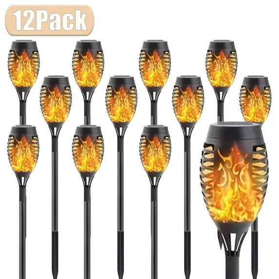 12Pack LED Solar Flame Torch Lights Flickering Garden Yard Pathway ...