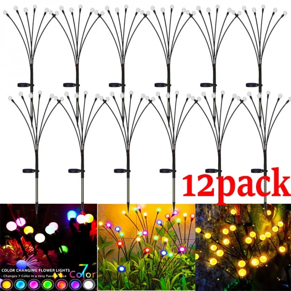 12Pack Outdoor LED Solar Lights Waterproof Starburst Solar Firefly ...