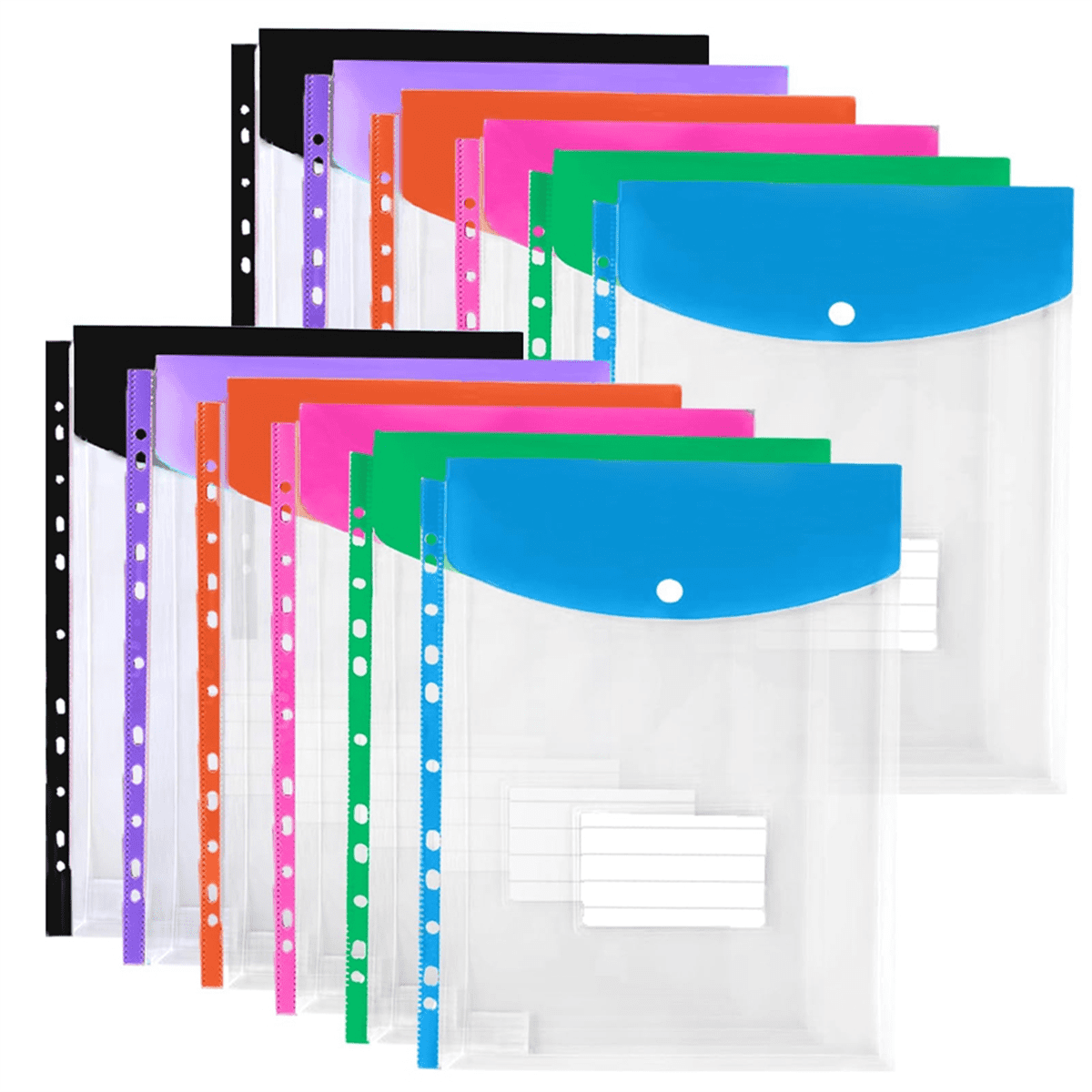 12Pack Plastic Envelopes, Binder Pockets for 3/4/11 Ring Binder ...
