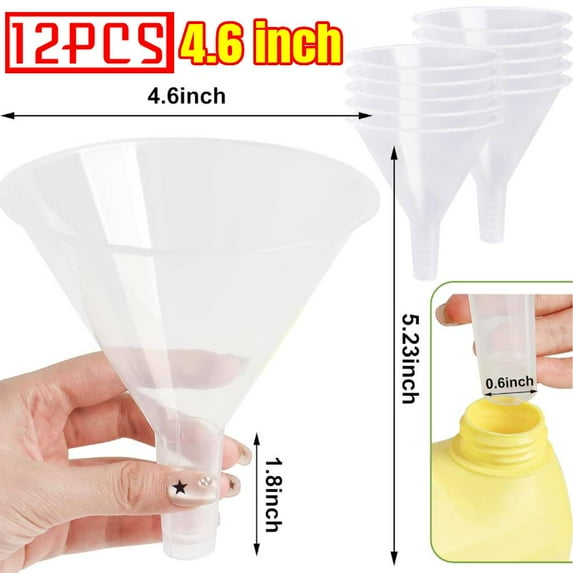 12Pack Plastic Funnels, 4.6 Inch Multi-Purpose Clear Plastic Funnels ...