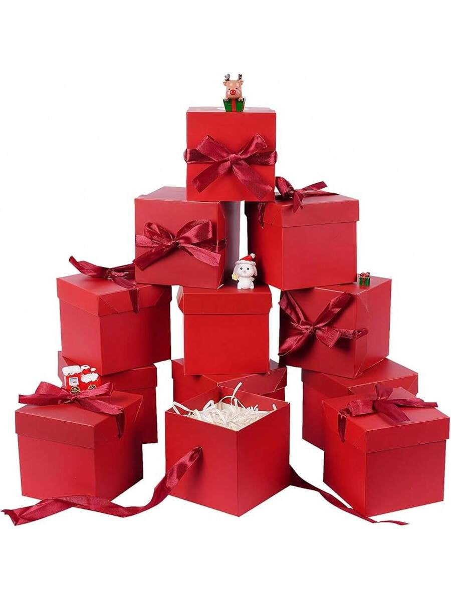 12Pack Red 6Inch Gift Boxes With Lids, Squared Boxes With Lids Perfect ...