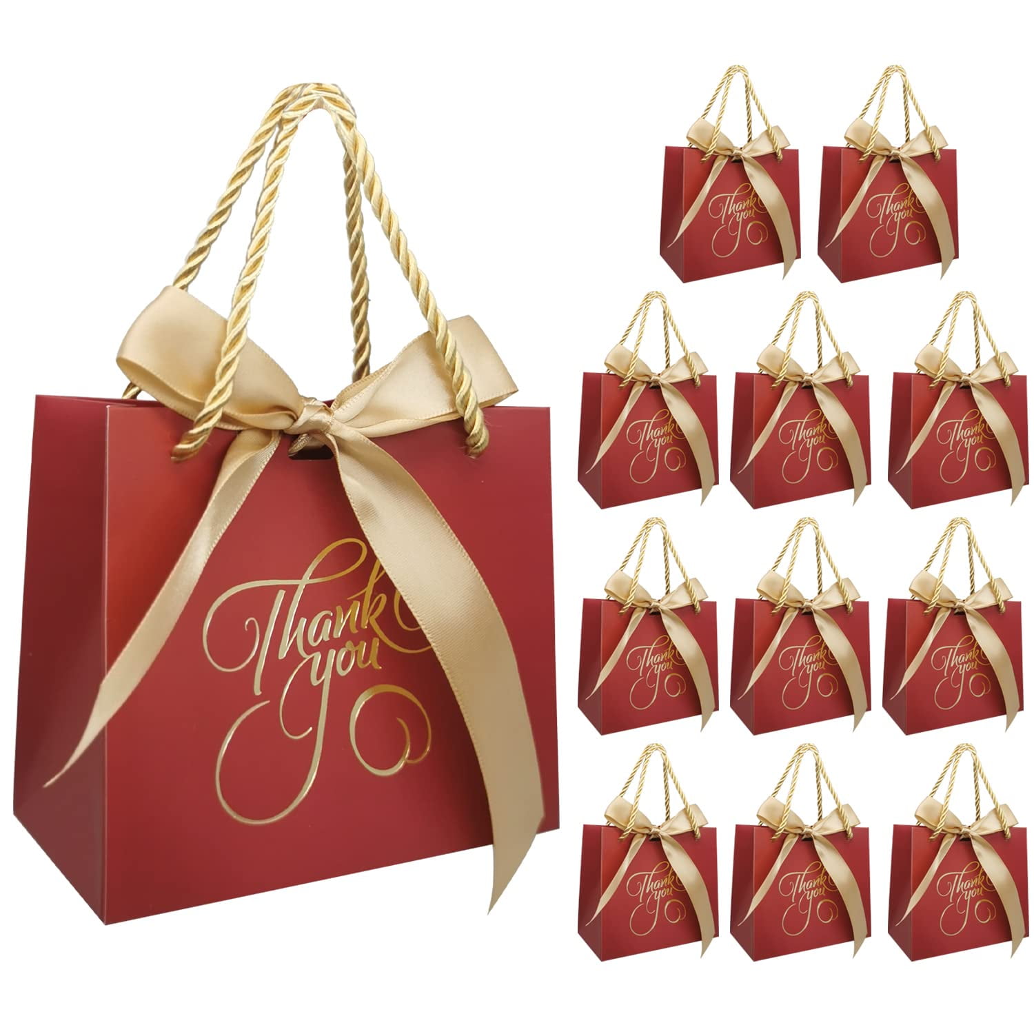 12Pack Red Thank You Gift Bags with Handles,Gold Foil Thank You Small ...
