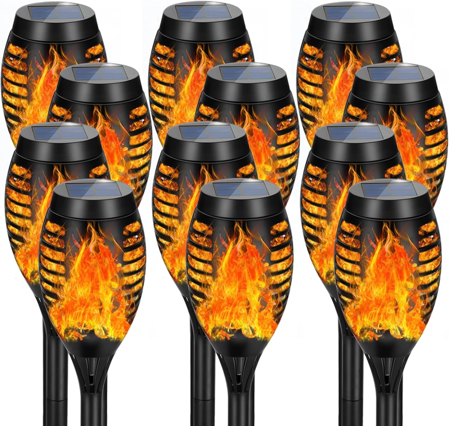 12Pack Solar Torch Lights with Flickering Flame Upgraded, Security ...