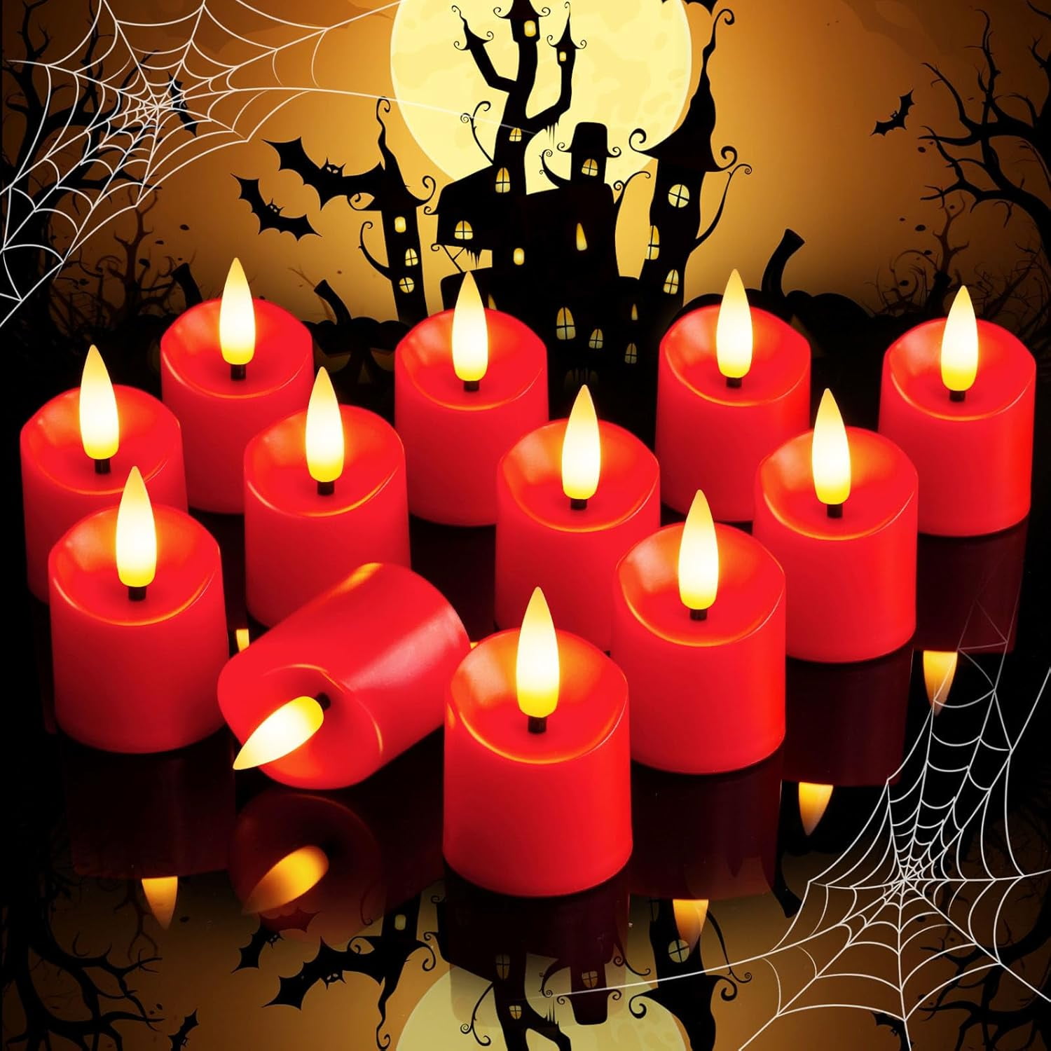 12Pack Timer Black Tea Lights Candles Battery Operated, Long Lasting ...