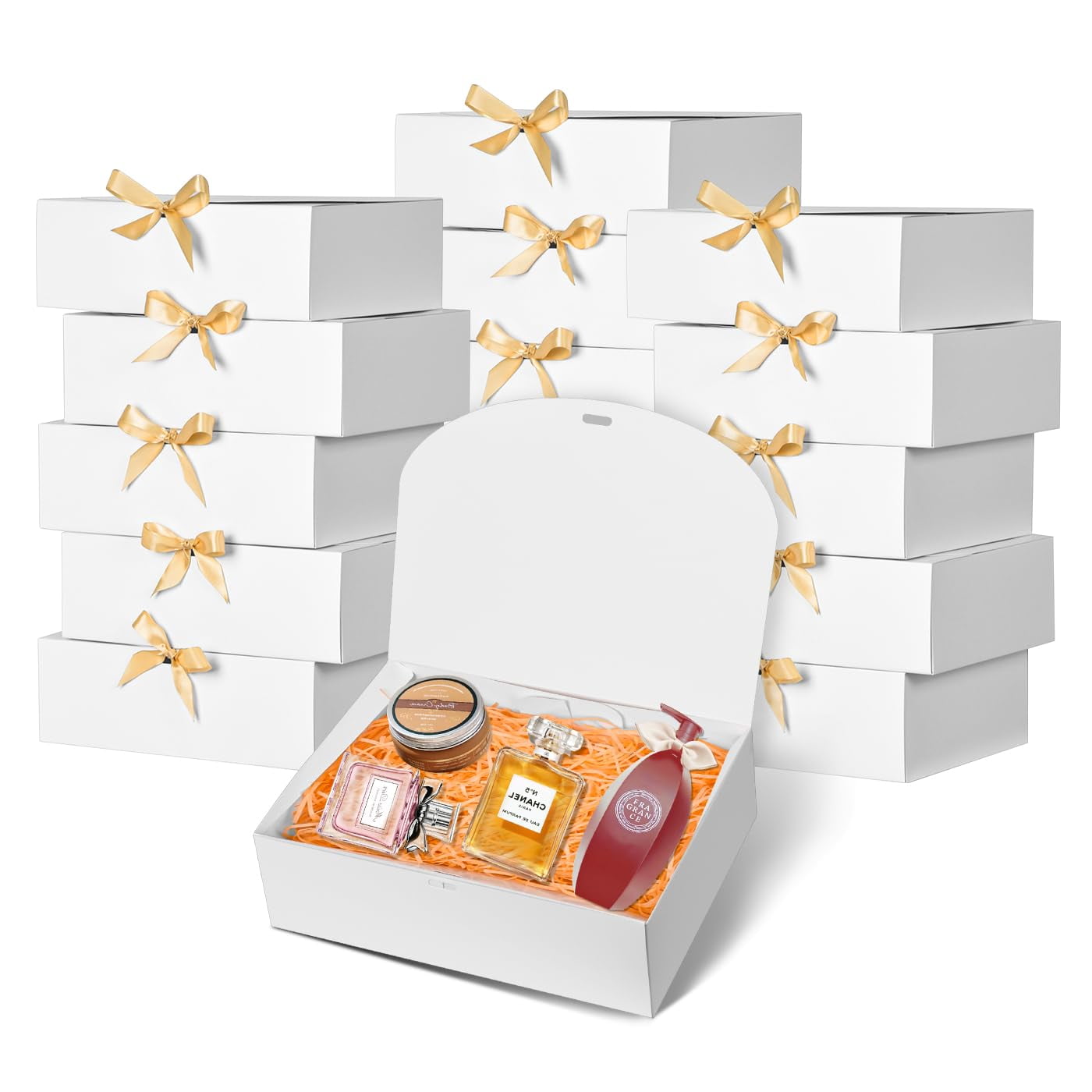 12Pack White Gift Boxes with Lids, 12×9.8×3.1 Inch Gift Box with Ribbon ...