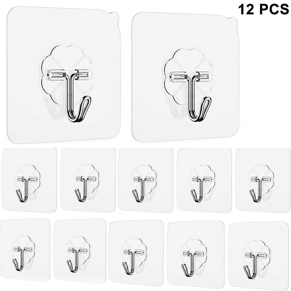 12Packs Adhesive Wall Hooks Heavy Duty Wall Hangers Without Nails ...
