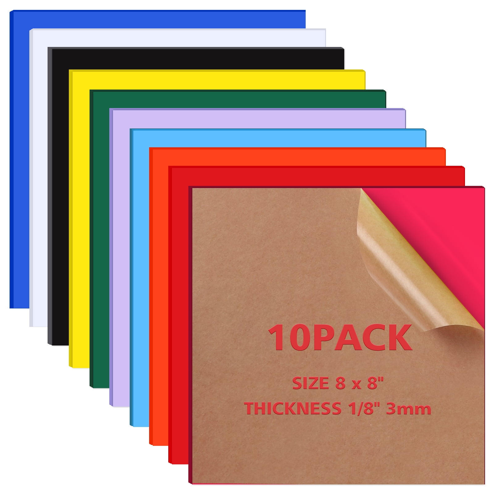 Srapwati Acrylic Sheets, 10 Packs 8 x 8 x 1/8 in Colored Acrylic Panels ...