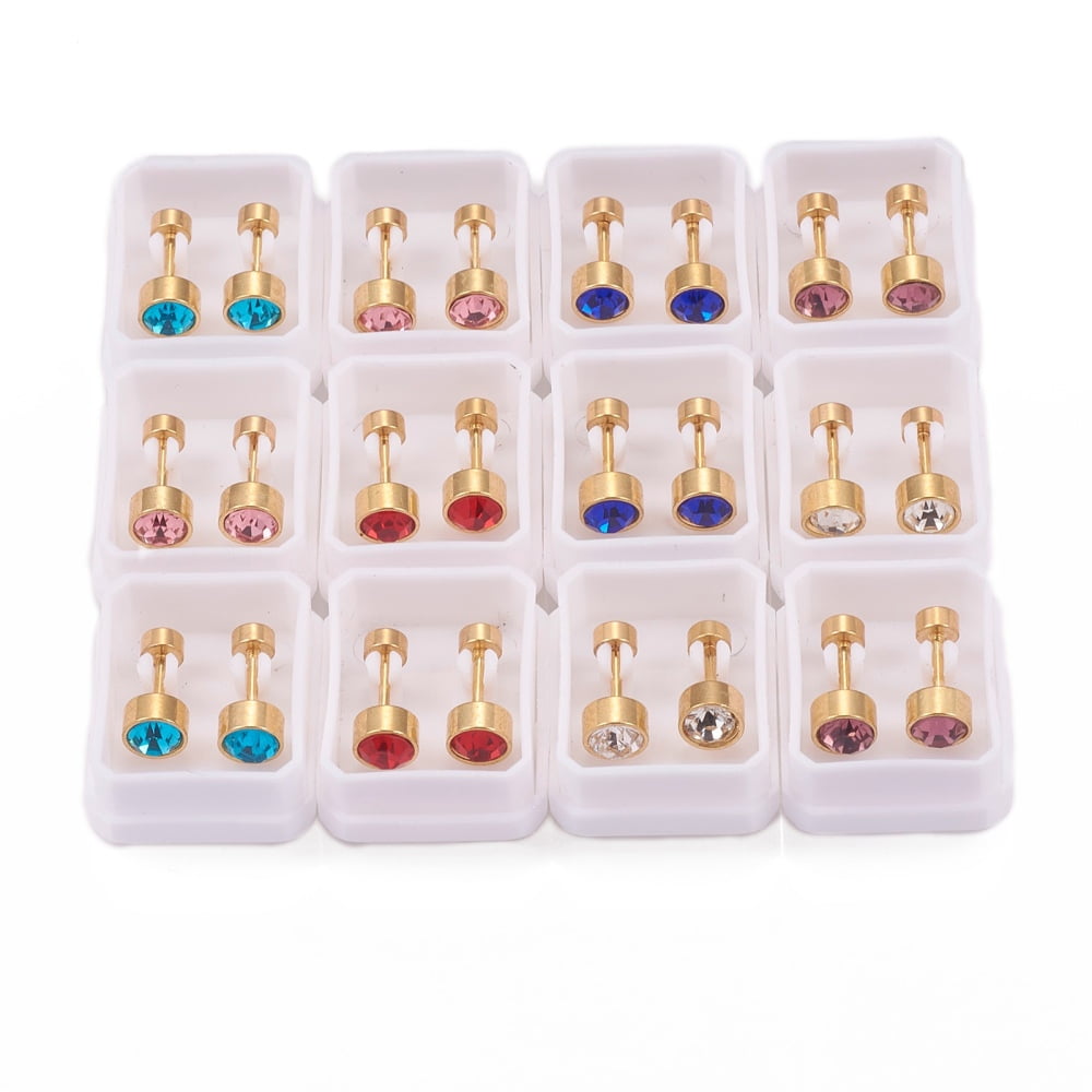 12Pair 304 Stainless Steel Earlobe Plugs Screw Back Earrings with ...