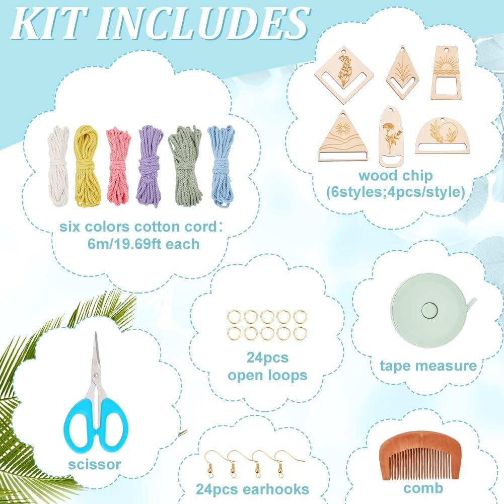 12Pairs DIY Wooden Blanks Boho Macrame Earring Making Kit for Women ...