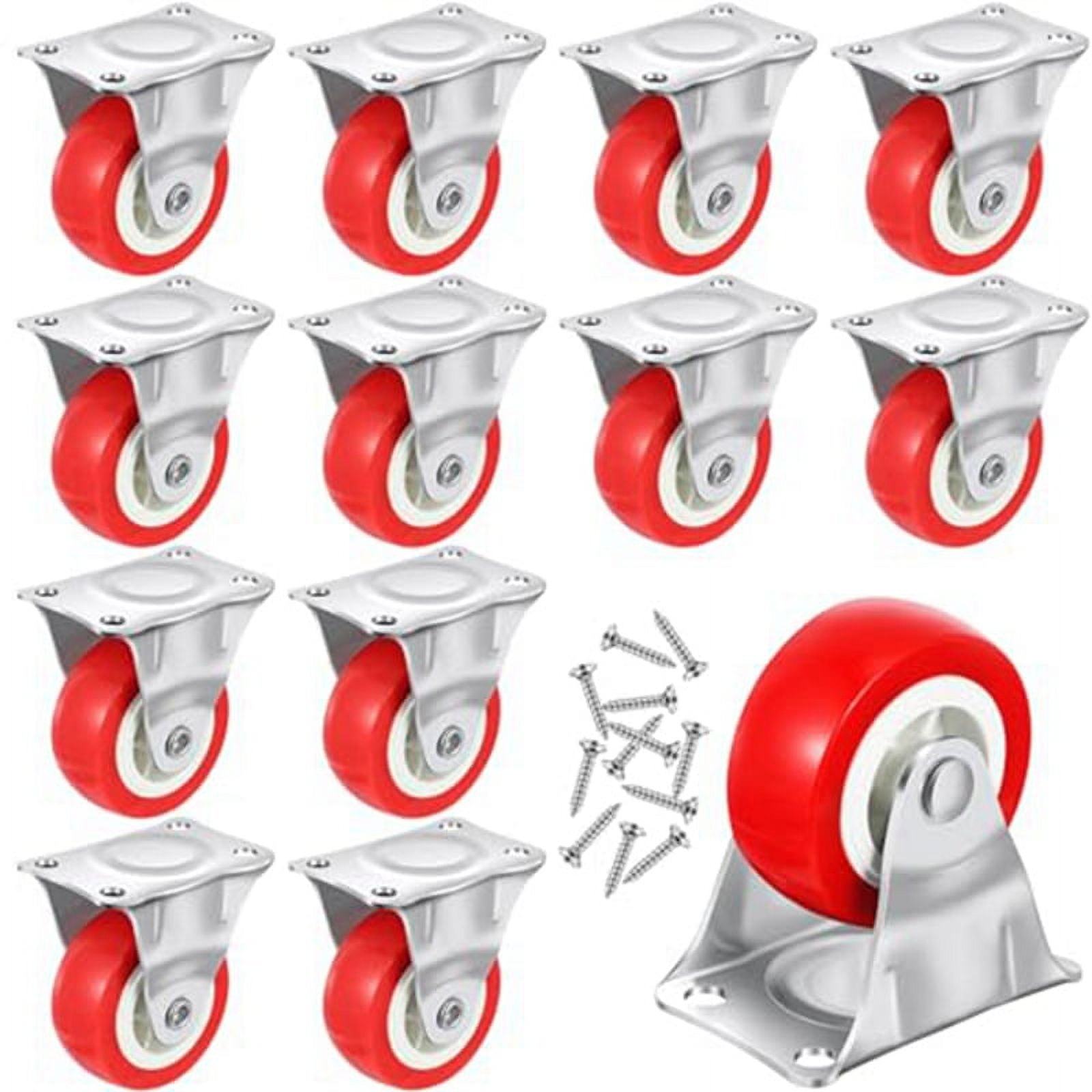 12Pc Casters Wheels Rigid Non Swivel Fixed Castor with Metal Top Plate ...