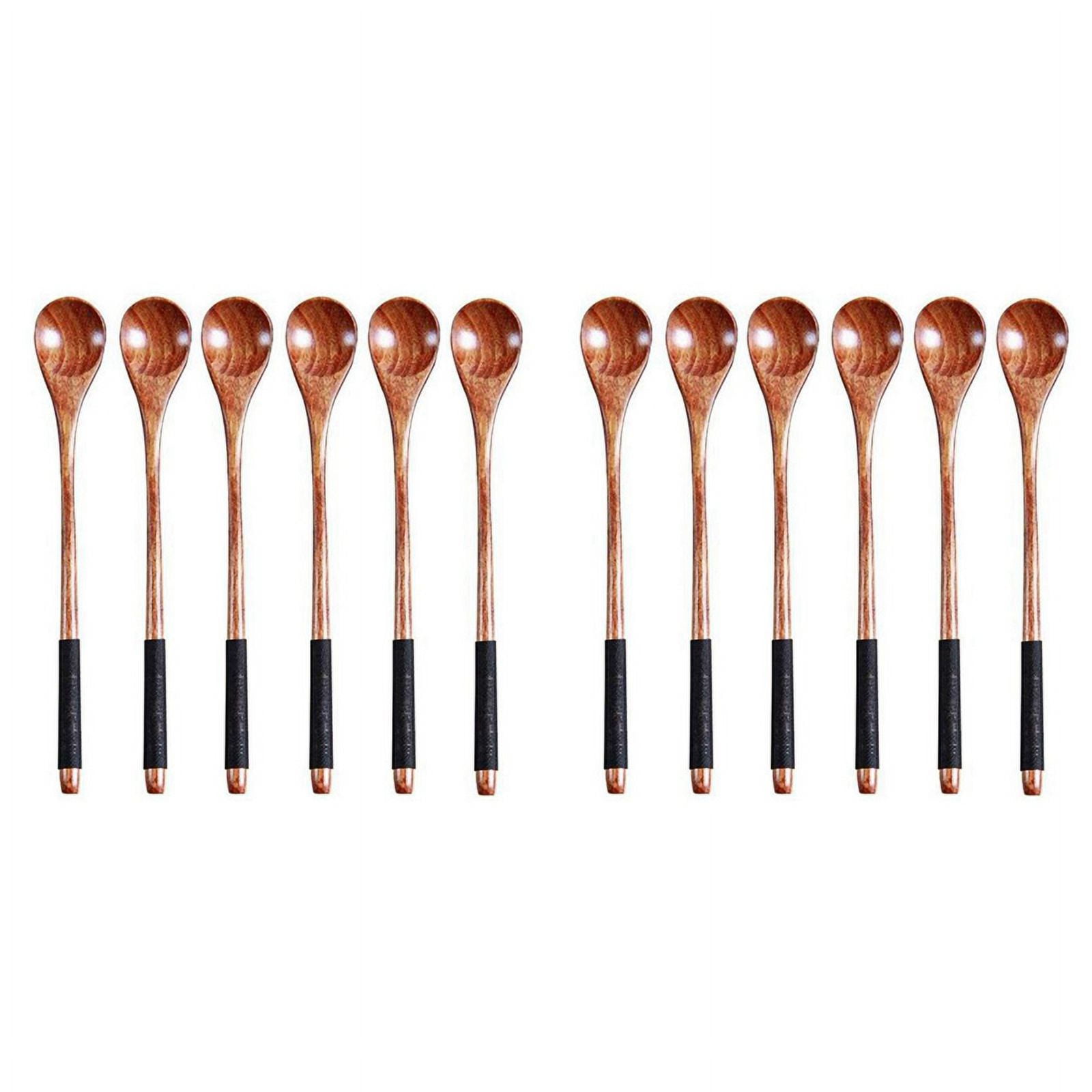12Pc Long Handled Wooden Spoons Wood Tea Coffee Spoon Japanese Style ...