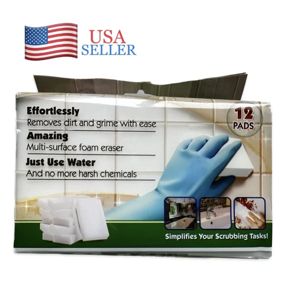 12Pc Magic Sponge Eraser Wash Washing Marks Stains Household White ...