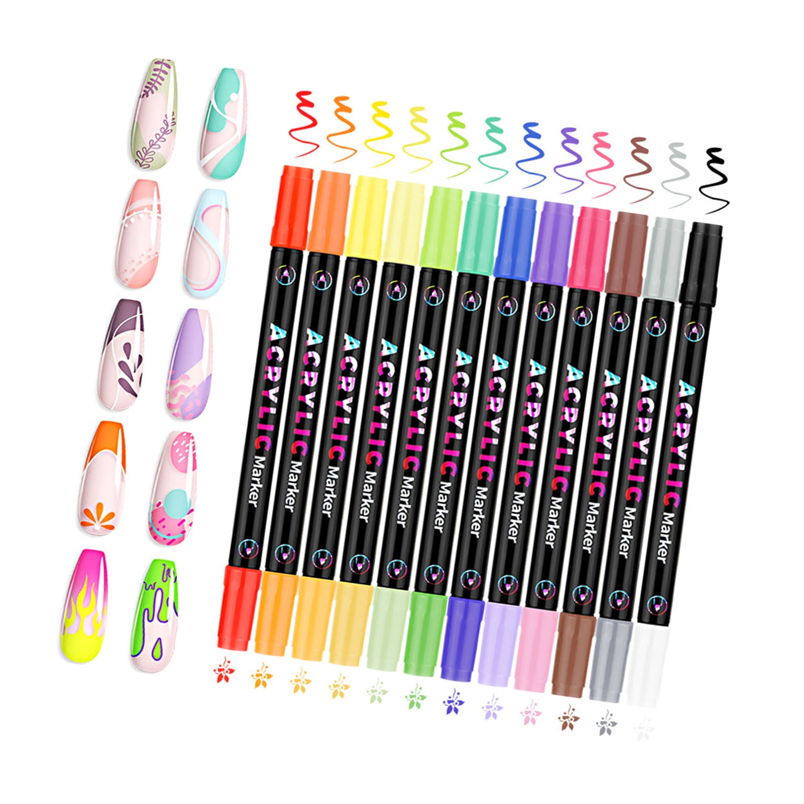 12Pcs 0.5mm Fine Tip Nails Art Pens in 24 Waterproof Colors Precise ...