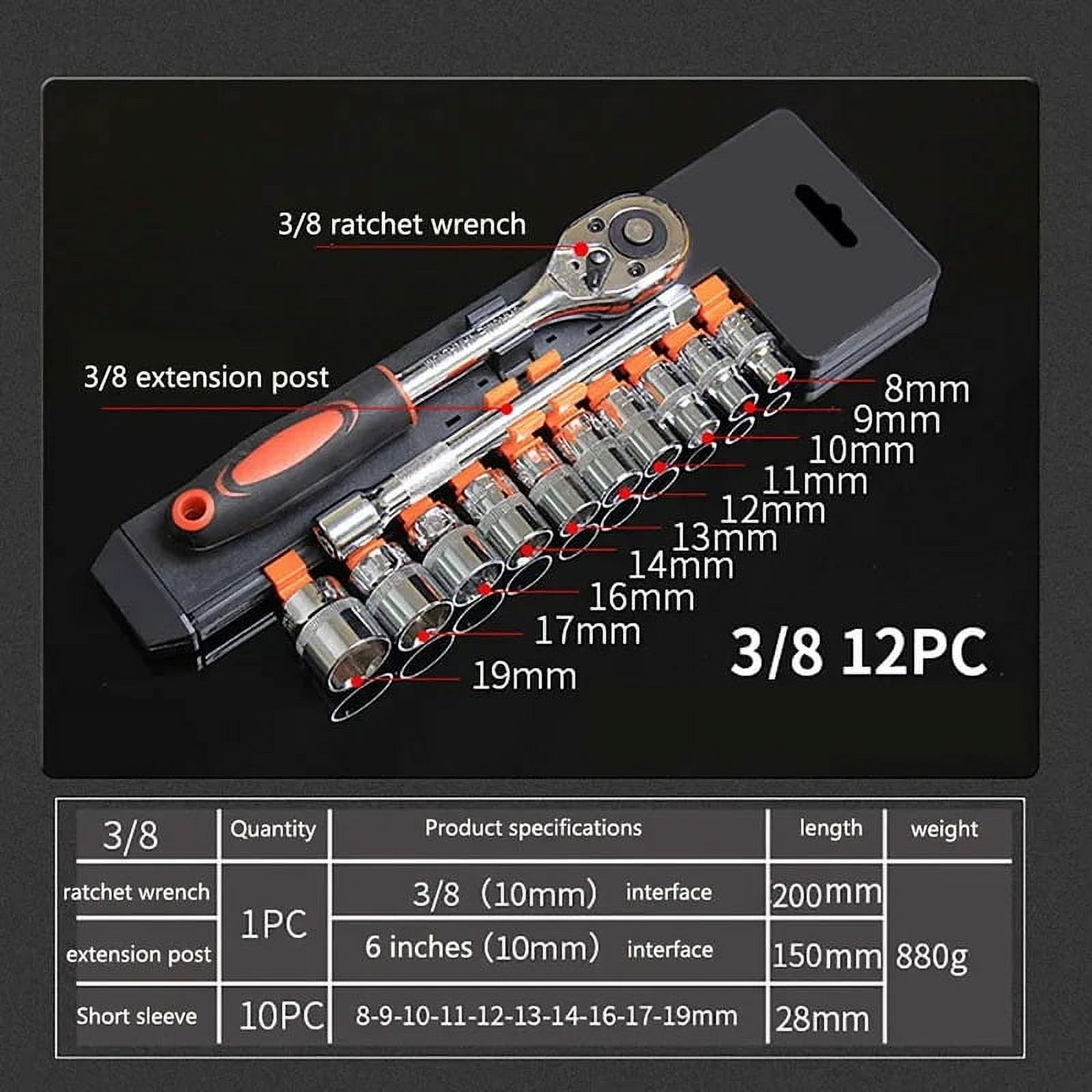 12Pcs 1/4 3/8 1/2 Socket Wrench Set Extension Rod Multi-function ...