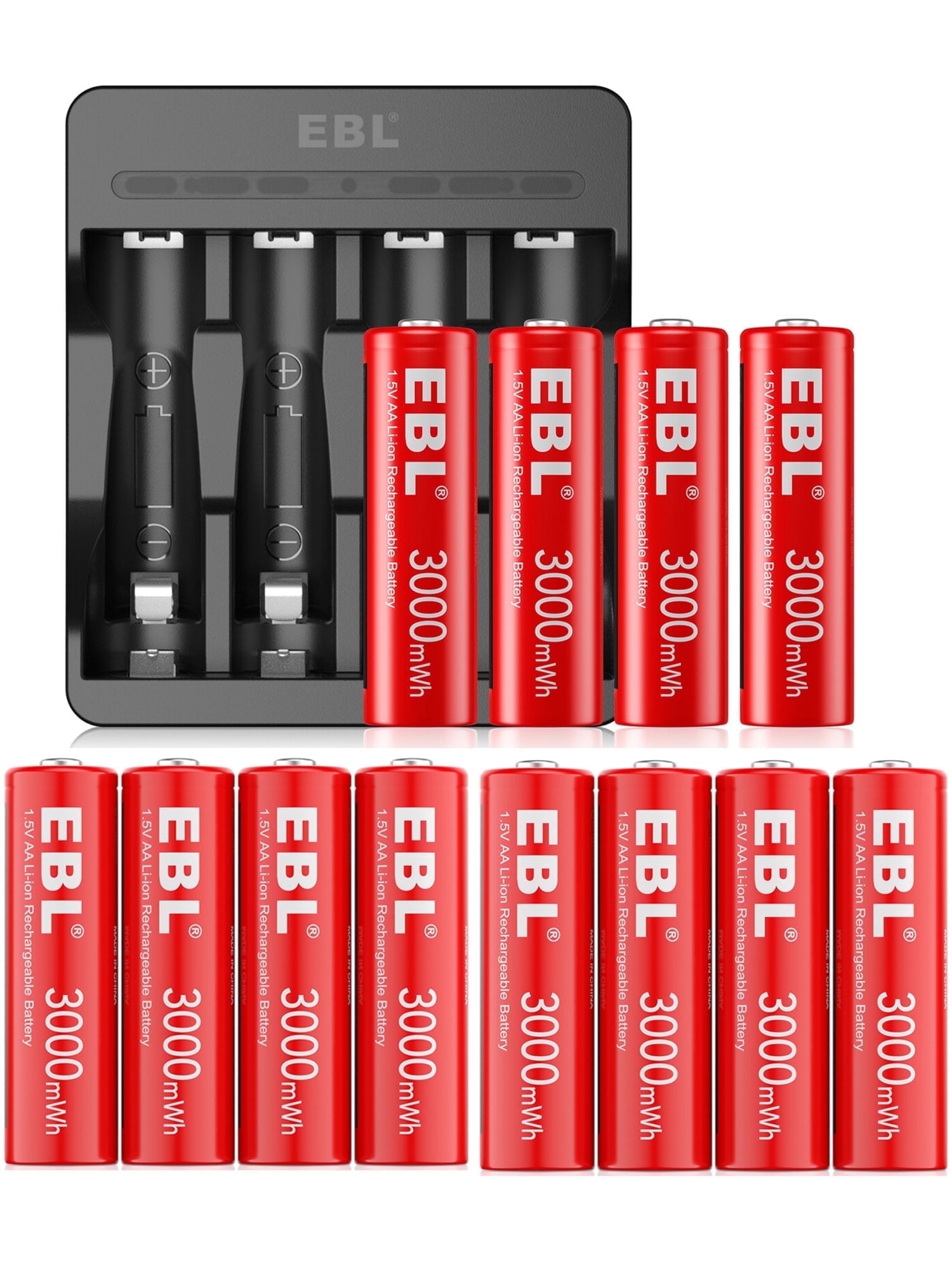 EBL 12Pcs 1.5V AA Lithium Rechargeable Battery 3000mWh Li-Ion Batteries ...