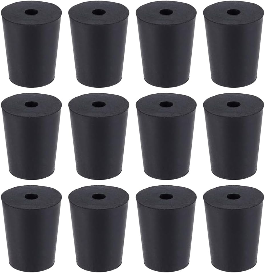 12Pcs 1-Hole Rubber Stoppers Black Seal Tube Stopper Plug Black Rubber ...