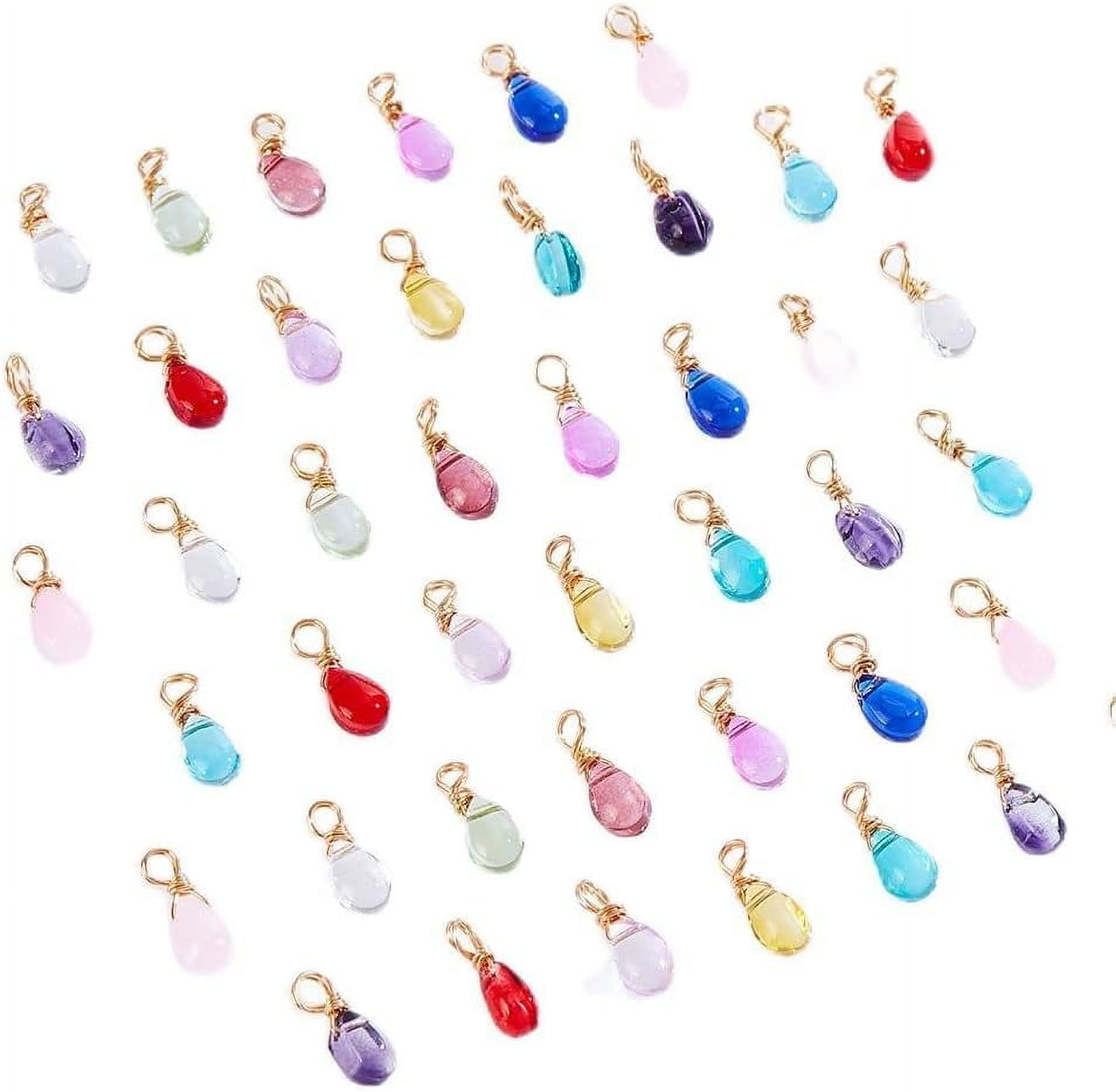 12Pcs 12 Color Glass Charms with Light Gold Copper Wire Wrapped ...